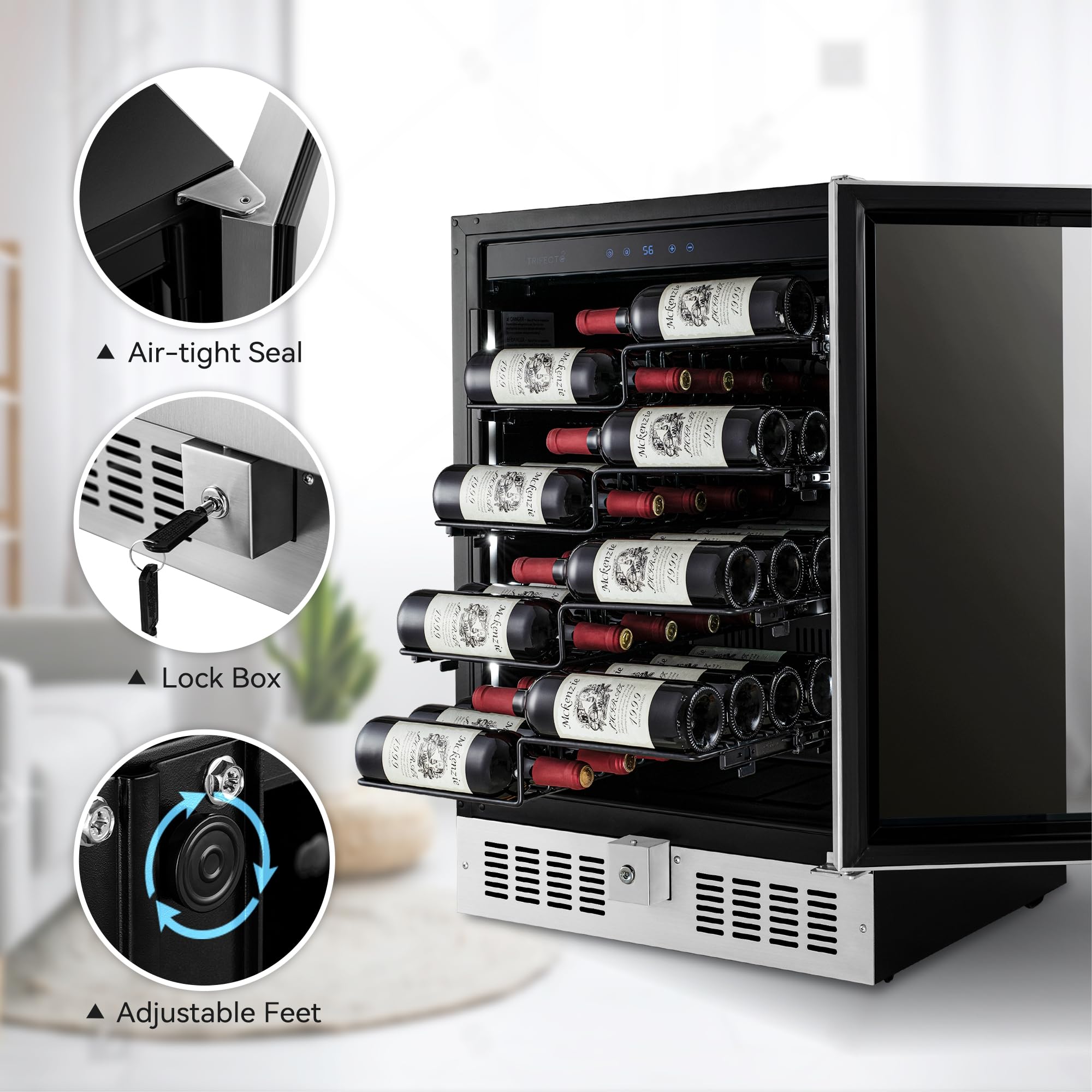 TRIFECTÉ Wine Fridge, 24" Wine Cooler Refrigerator Freestanding, 40 Bottles Wine Fridge Under Counter with Seamless Stainless Steel Door, Built-in Wine Cooler for Home, Kitchen, 4.87 cu.ft