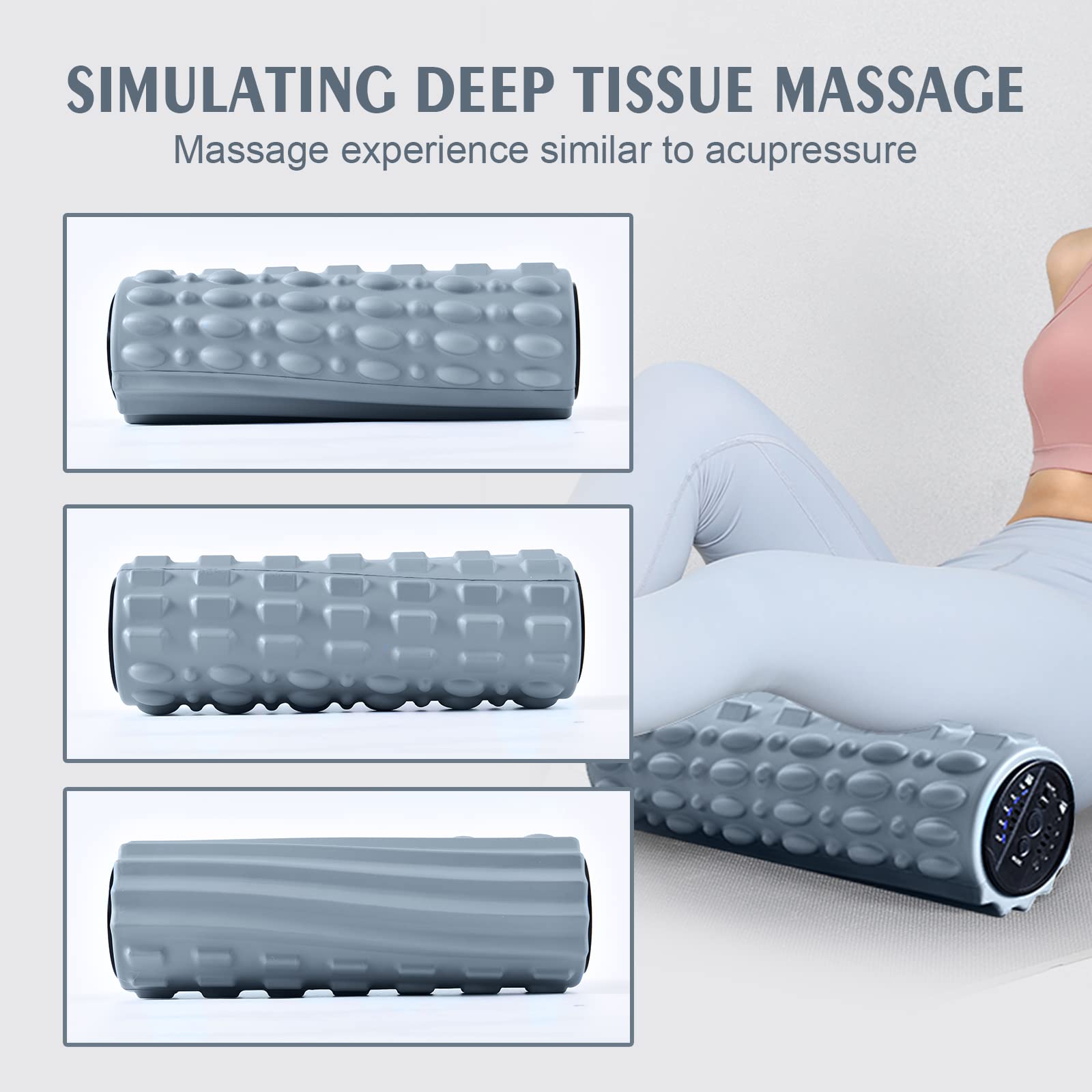 Vibrating Foam Roller for Muscle Massage with Music Play, Electric Foam Roller for Legs, Body, 5-Speed Deep Tissue Massager, Back Roller Foam for Back Pain, Hard Foam Roller