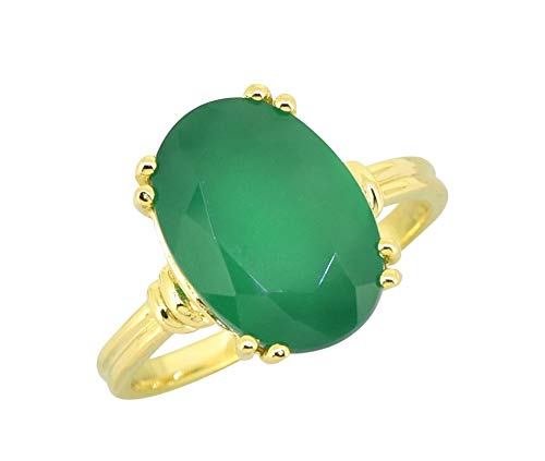 YoTreasure 10x14 MM Oval Green Onyx Solitaire Ring 18kt Gold over Silver