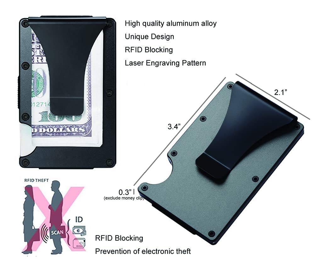 VMSTRCO Cool Man Bat Engraved Pattern Minimalist RFID Blocking Money Clip Pocket Aluminum Slim Metal Wallet for Men Credit Card Holder