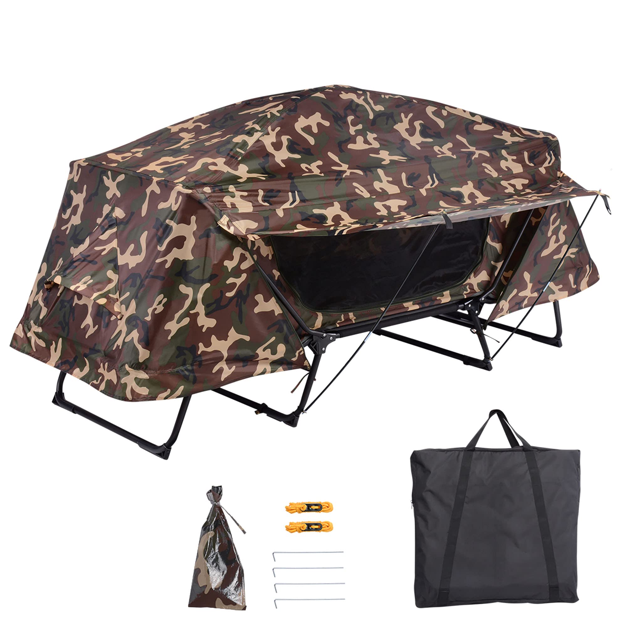 Yescom Folding Tent Cots Oversized Tent Cot Portable 1-Person Waterproof Tent Durable Camping Bed with Carry Bag Rain Fly Bag for Outdoor Camping Picnic & Hiking, Camouflage