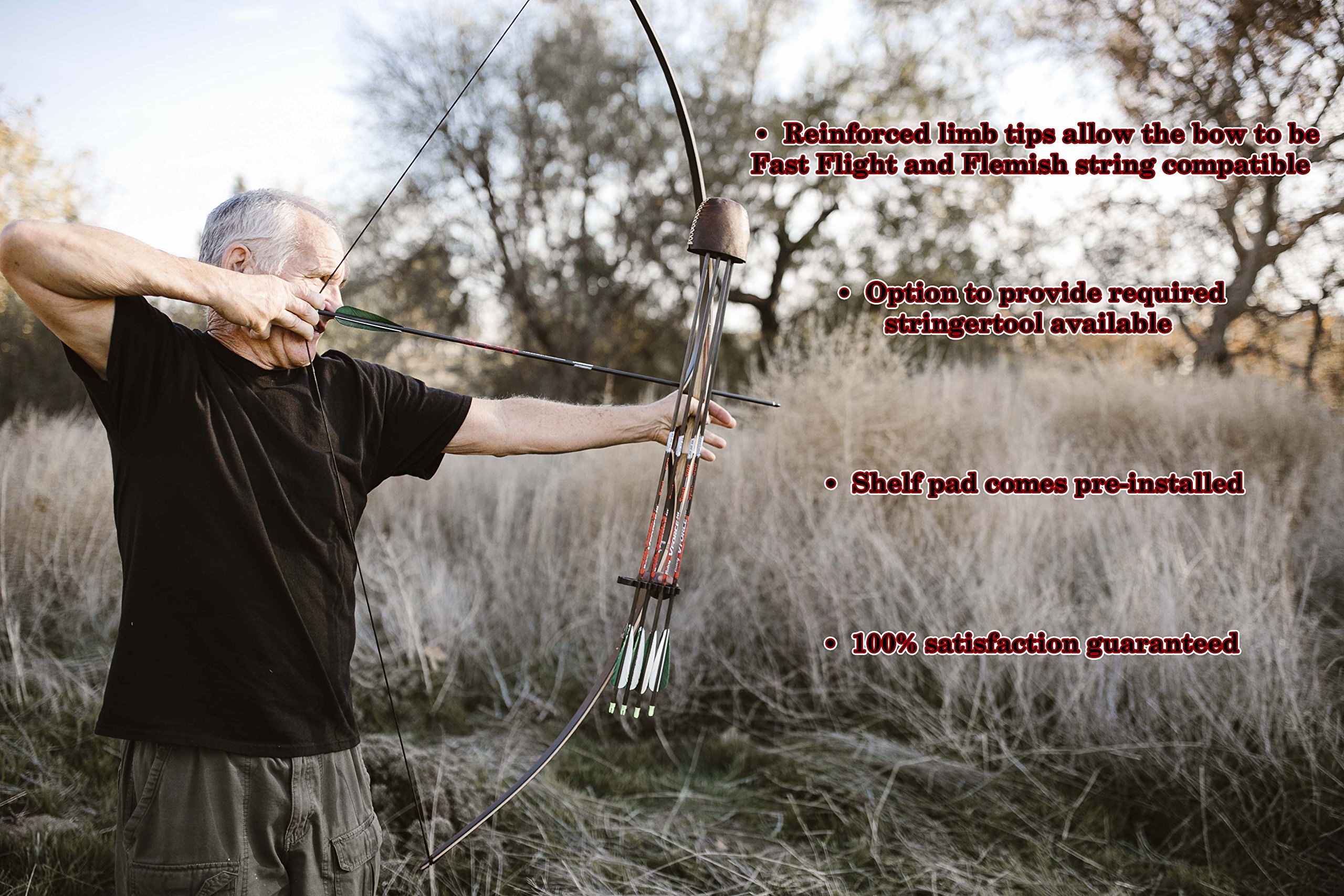 Southwest Archery Scorpion Traditional Hunting Long Bow – 68” Longbow – Right & Left Hand – Draw Weights in 25-60 lbs – USA Based Company – Perfect for Beginner to Intermediate – 1 Year Warranty