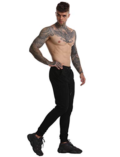 YKB Men's Gym Jogger Pants Sport Workout Training Slim Tapered Sweatpants Running Joggers for Men Black