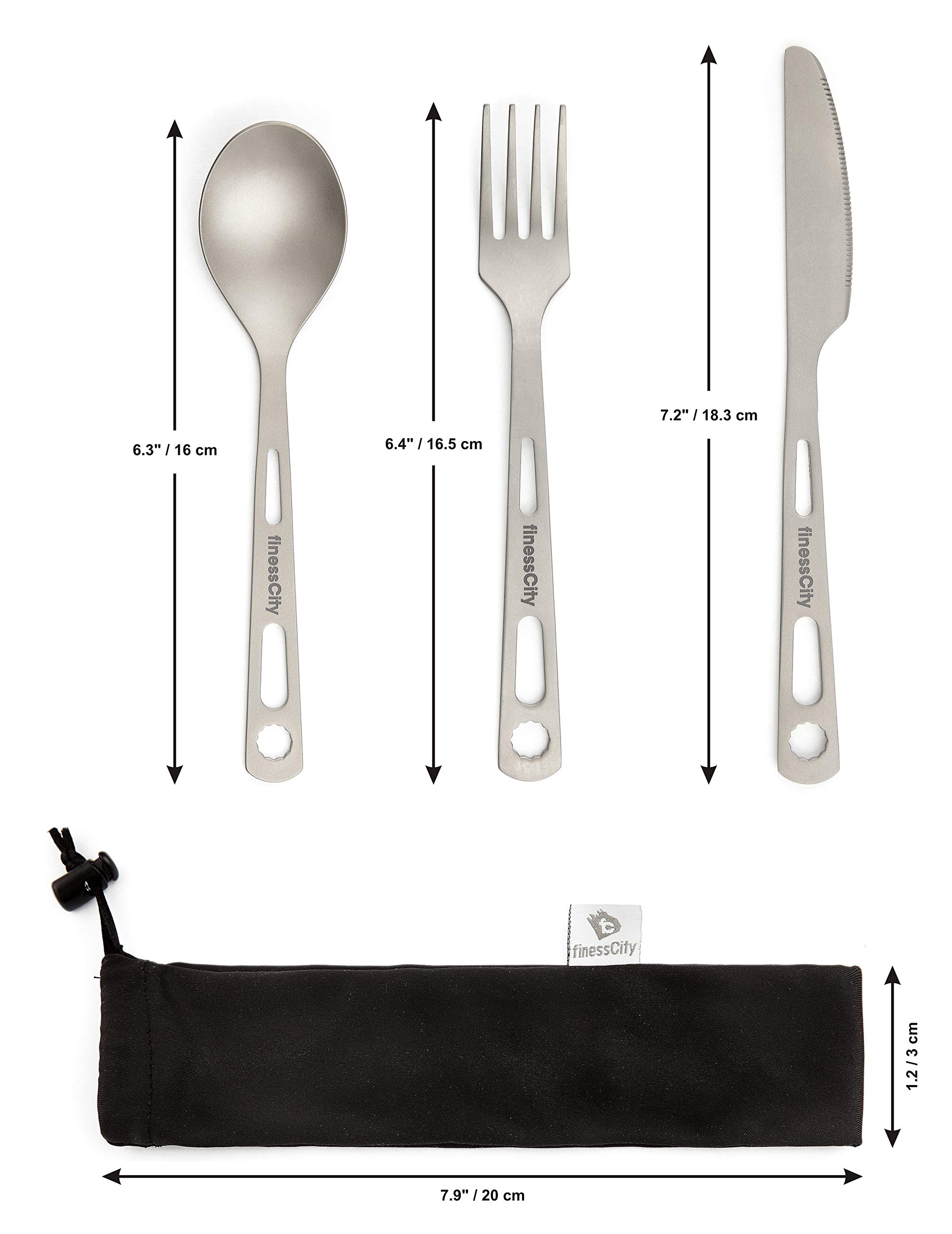 Titanium Utility Cutlery Set & Titanium Chopstick, Strong Lightweight (Ti), Healthy 4 Piece Chopsticks Knife Fork Spoon Set for Indoor/Outdoor Use in Waterproof Cloth Case