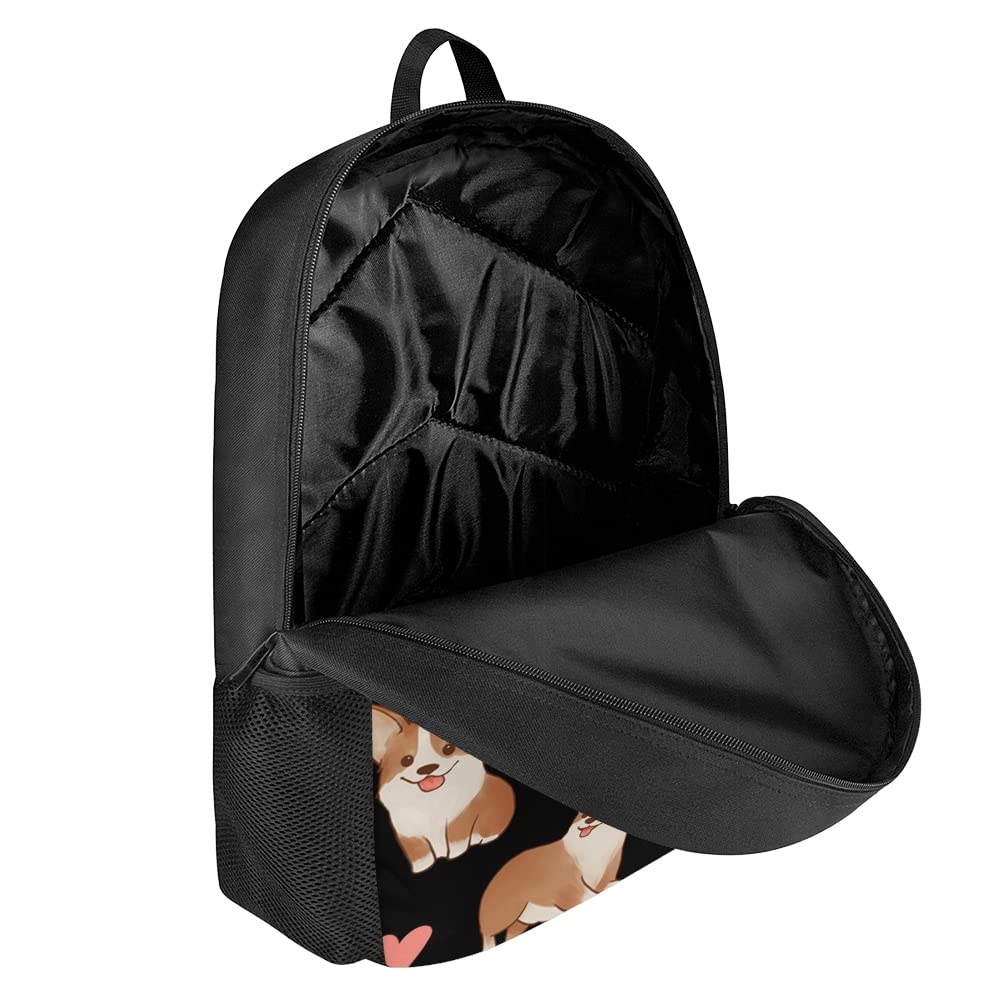 TOADDMOS Corgi Print Boys Girls Fashion School Bag Set Backpack with Lunch Box and Pencil Case, Middle School Student Bookbag Set