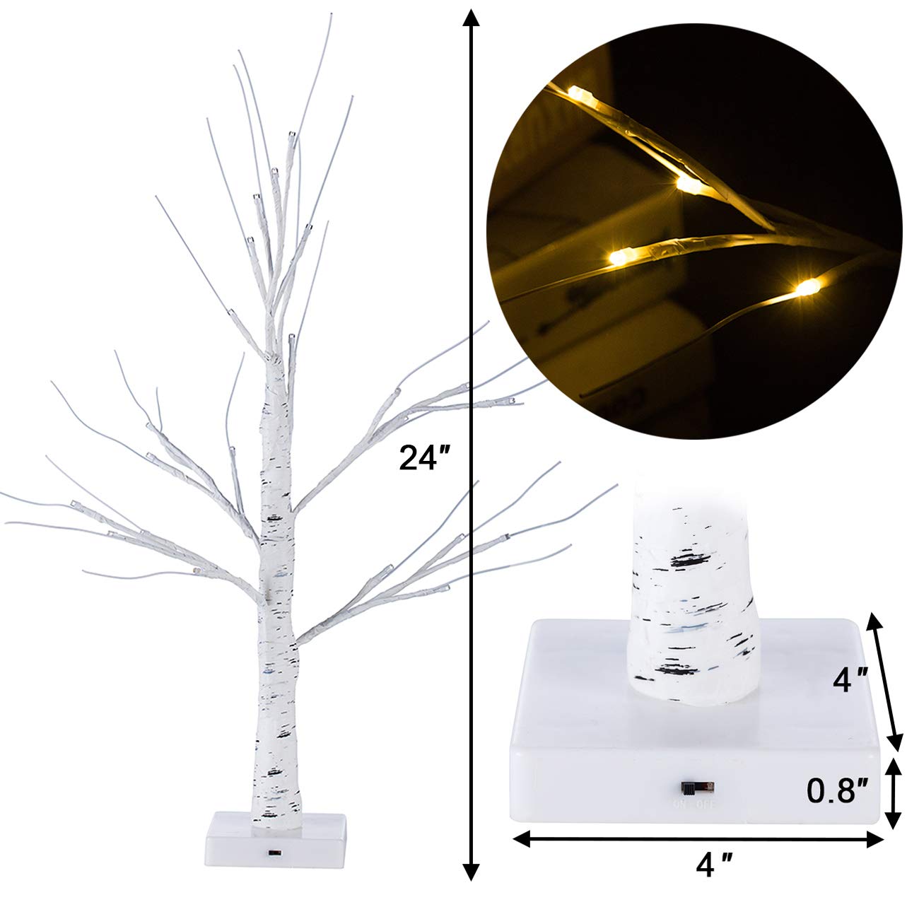 Sunnyglade 2PCS 2Ft 24 LED Birch Tree Light Fairy Tree Bonsai Tree Light Warm White for Home Wedding Festival Party Christmas Decoration (Golden)