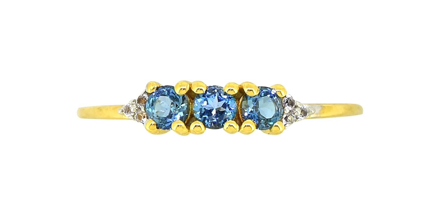 YoTreasure London Blue Topaz 18kt Gold Plated Over 925 Sterling Silver Eternity Band Ring