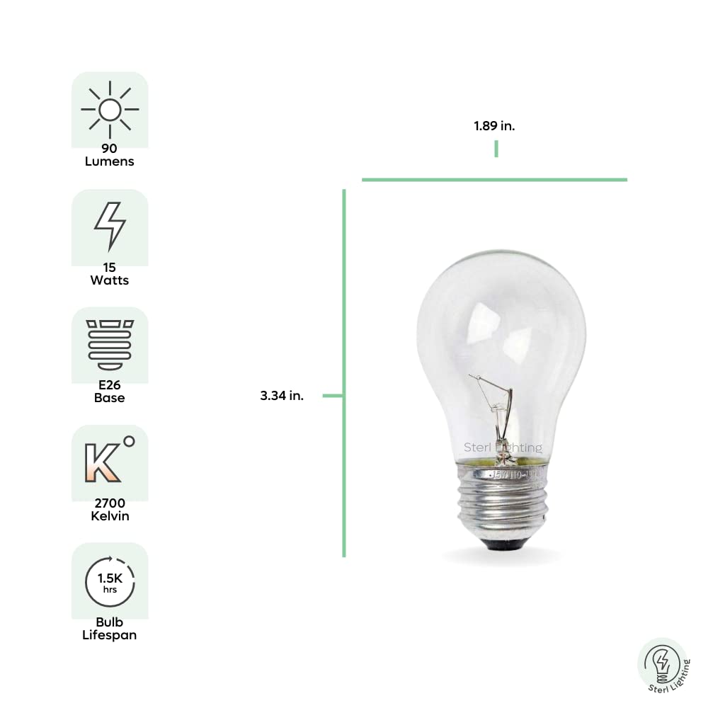 Sterl Lighting β 15 Watt 6 Pack, A15 E26 Ceiling Fan Light Bulb Replacement for Oven Bulb, Appliances Bulb, Refrigerator & Stove 3.34in 120V 90Lm 2700K Clear