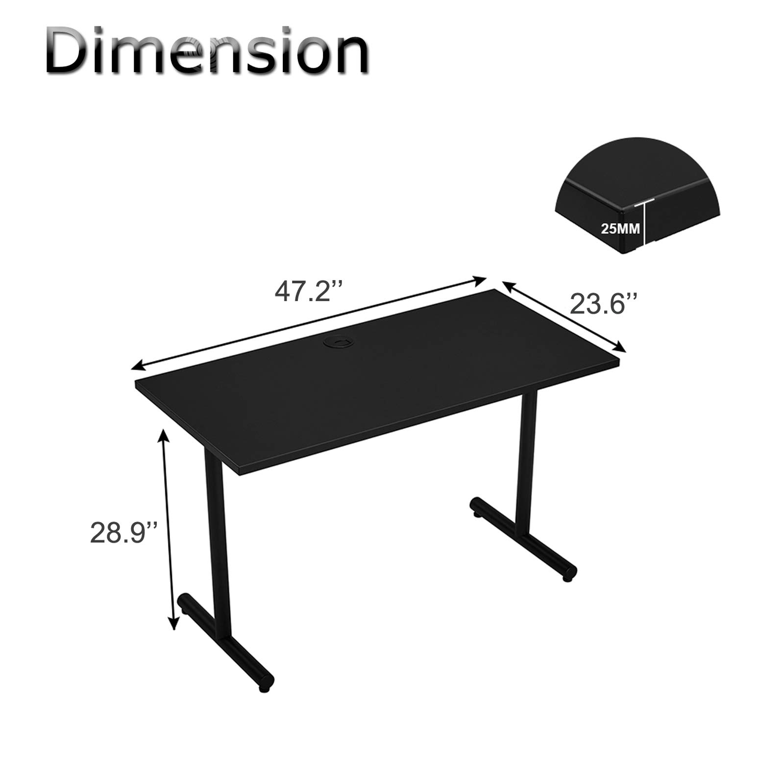 Sunon Modern Computer Desk Home Office Workstation Writing Table with Cable Hole, 47 Inch, Black