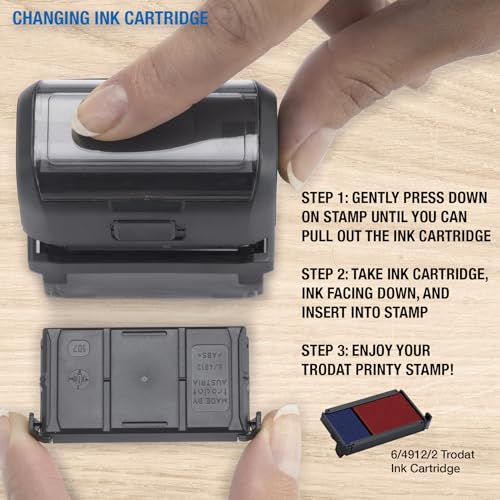 Trodat Printy 4912 Self Inking Pastel Blue Do it Yourself (DIY) 4 line Personalized Custom Message or Address Stamp kit with Black Ink, Impression Size: 3/4” x 1-7/8” inch