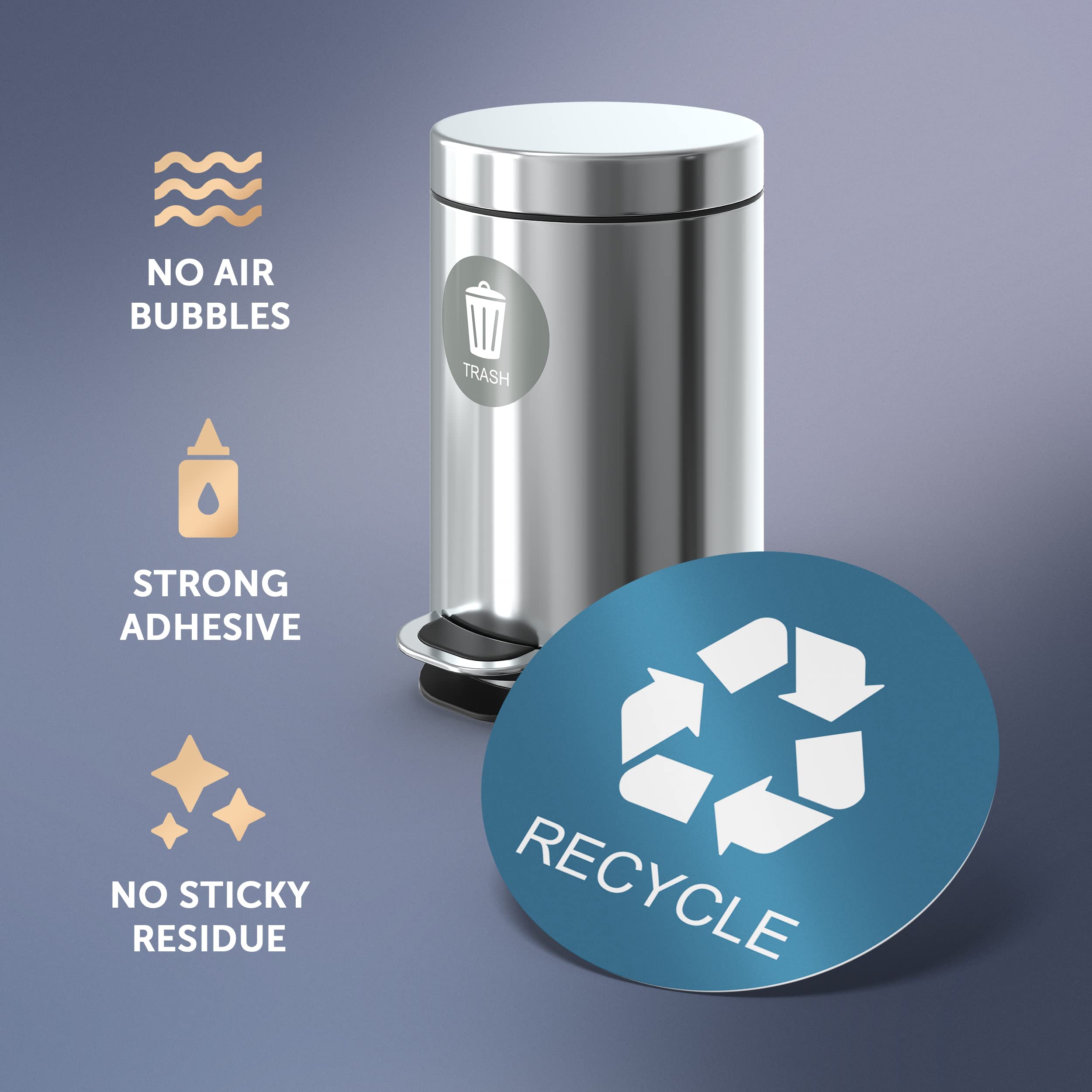 VBAP CORP Recycle Trash Bin Sticker - (Pack of 4) 3" Round Logo Sign Decal Labels Self-Adhesive Vinyl Laminated. Waterproof Indoor and Outdoor (Aquamarine/Grey)