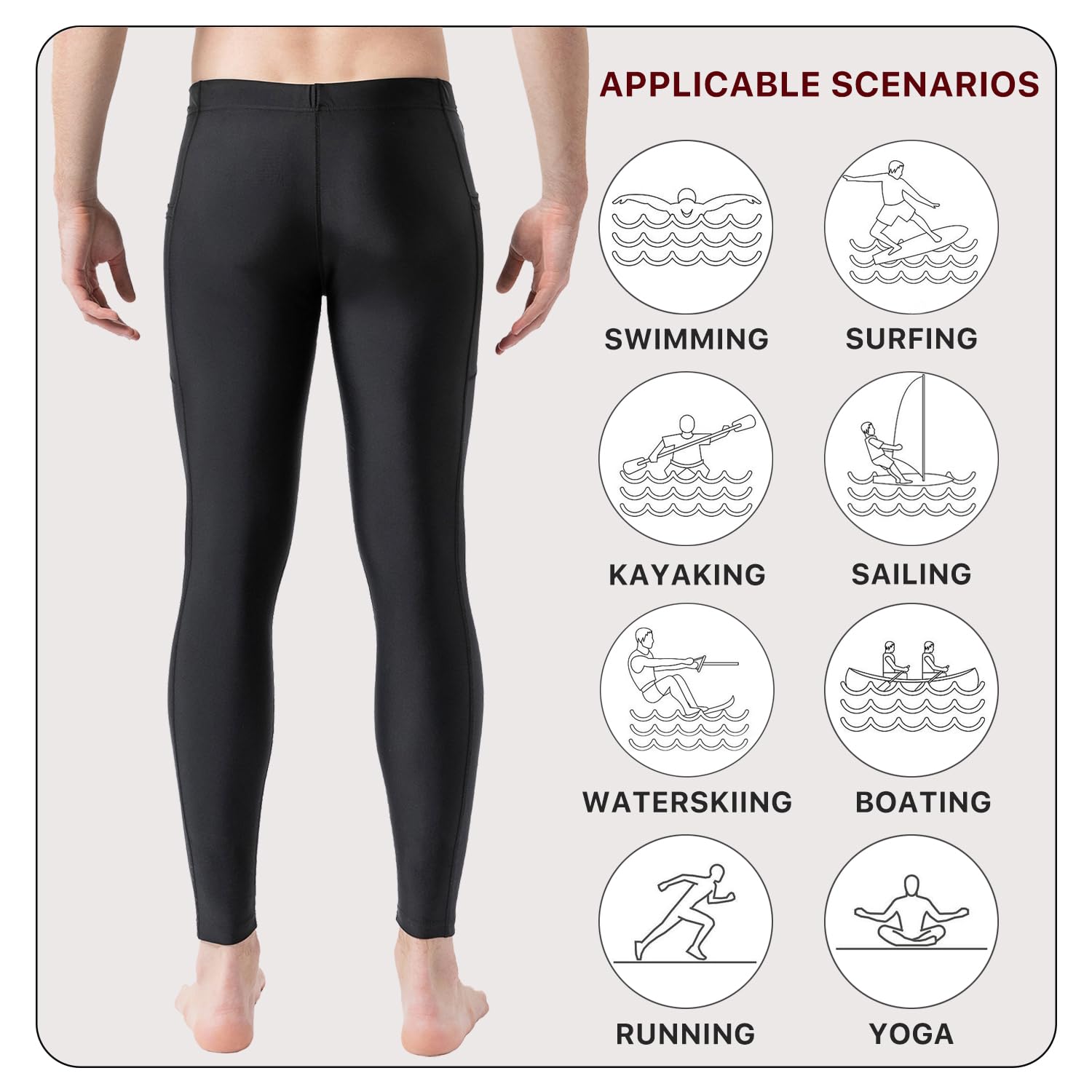 UPF 50+ Men's Surfing Leggings Sun Protection Swimming Pants(6011black-L)