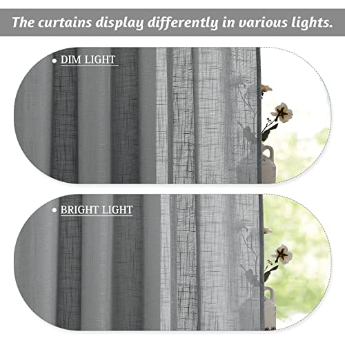 RYB HOME Linen Textured Sheer Curtains 84 inches Long Light & Airy Sheer Window Curtains Country Rustic Farmhouse Curtains for Living Room Bedroom, W 52 x L 84 inch, 2 Pcs, Grey