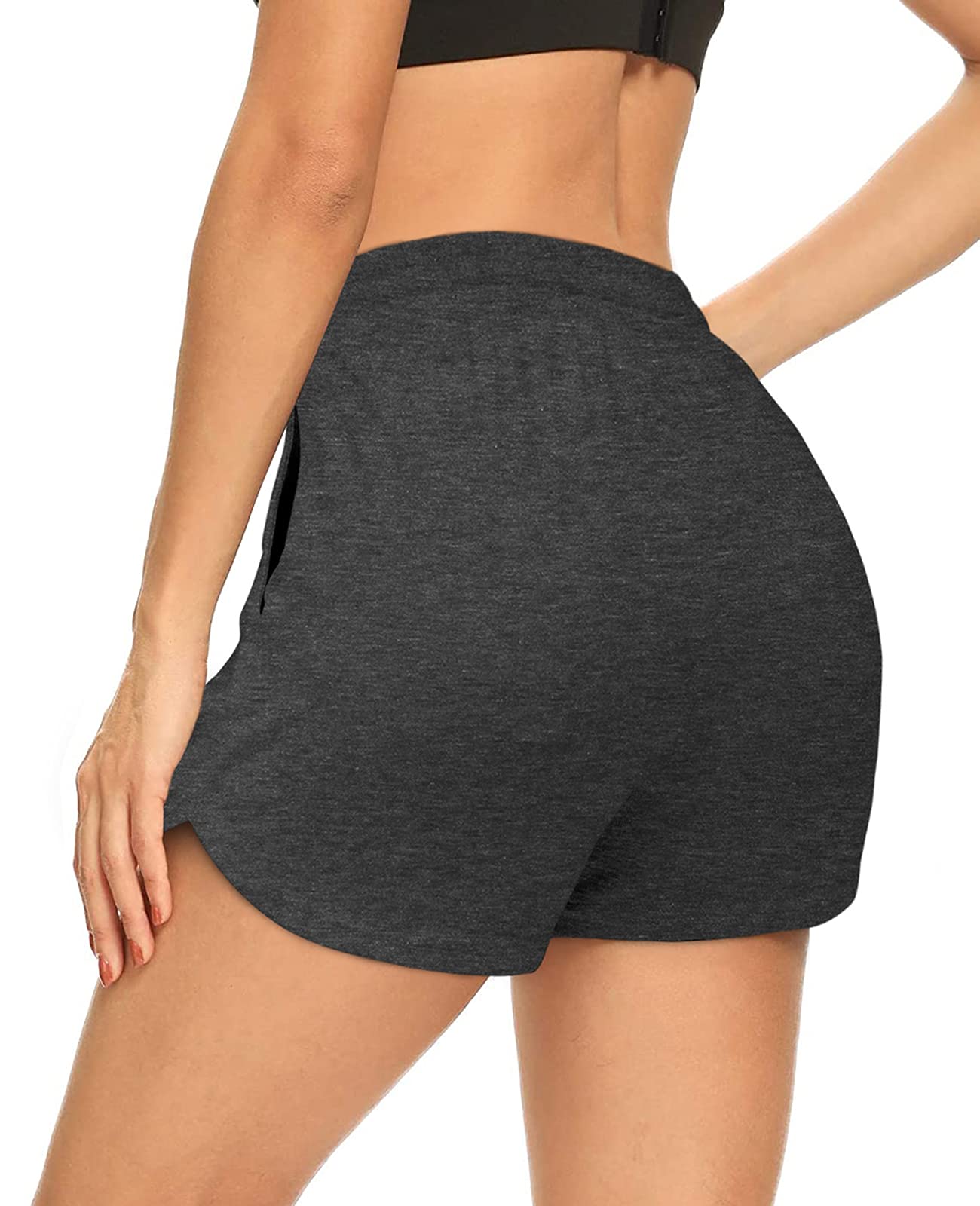 Womens Shorts Running Workout Shorts for Women Dolphin Shorts with Drawstring Dark Gray L