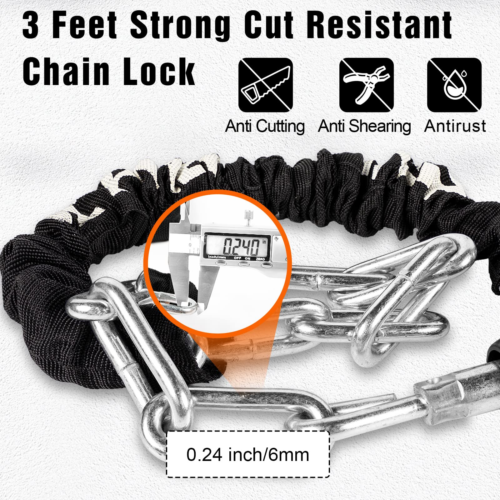 Titanker Anti-Theft 3 Feet Bike Chain Lock, Resettable Combination Lock, 6mm Thick Chain, Portable Safe Size, Protective Cloth Sleeve, Easy to Set Combination, Heavy-Duty Steel