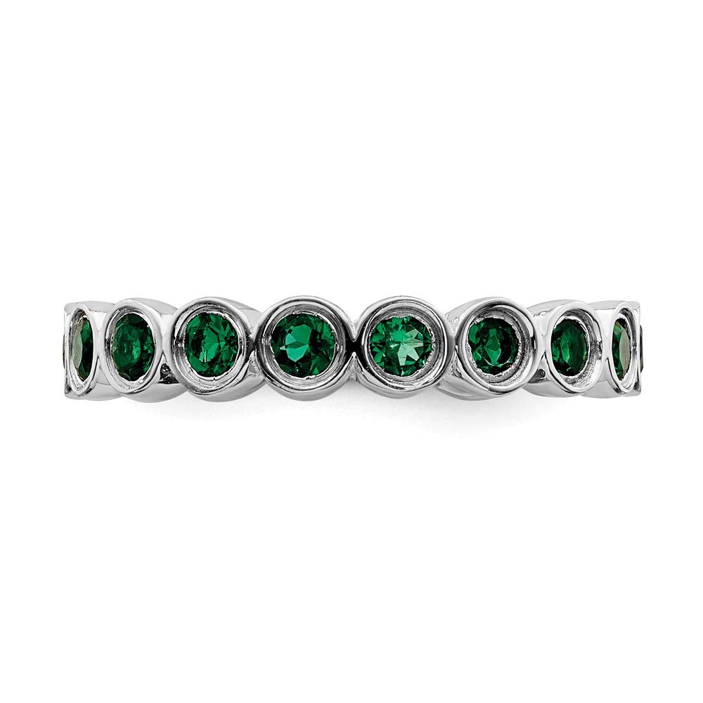 Stackable Expressions 3.5mm Sterling Silver Bezel Set Created Emerald Eternity Ring - Size 6