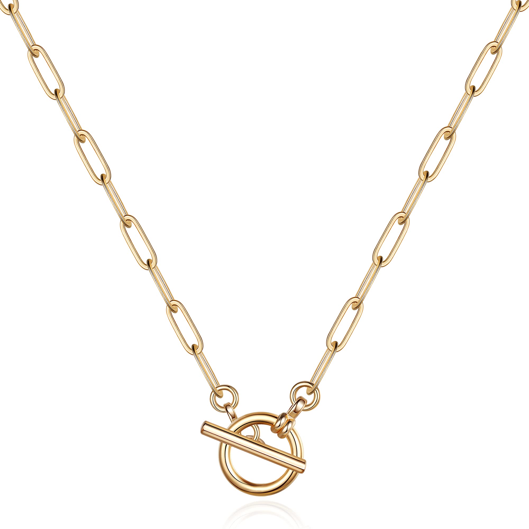 Turandoss Gold Paperclip Chain Necklace, 14K Gold Plated Toggle Clasp Simple Dainty Link Chain Necklace Gold Handmade Choker Oval Link for Women