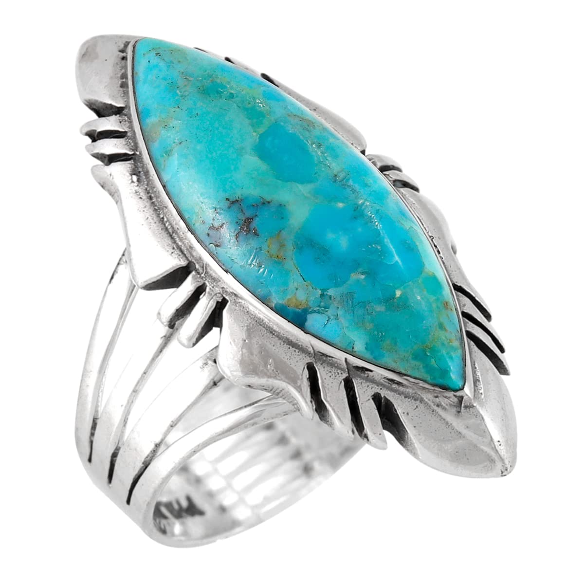 Turquoise Ring Sterling Silver 925 Genuine Gemstones Size 6 to 11 (Turquoise, 9)