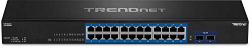 TRENDnet 24-Port Gigabit Switch with 2 X 10G SFP+ Slots, Fanless Design, 19β 1U Rack mountable, TEG-30262,Black
