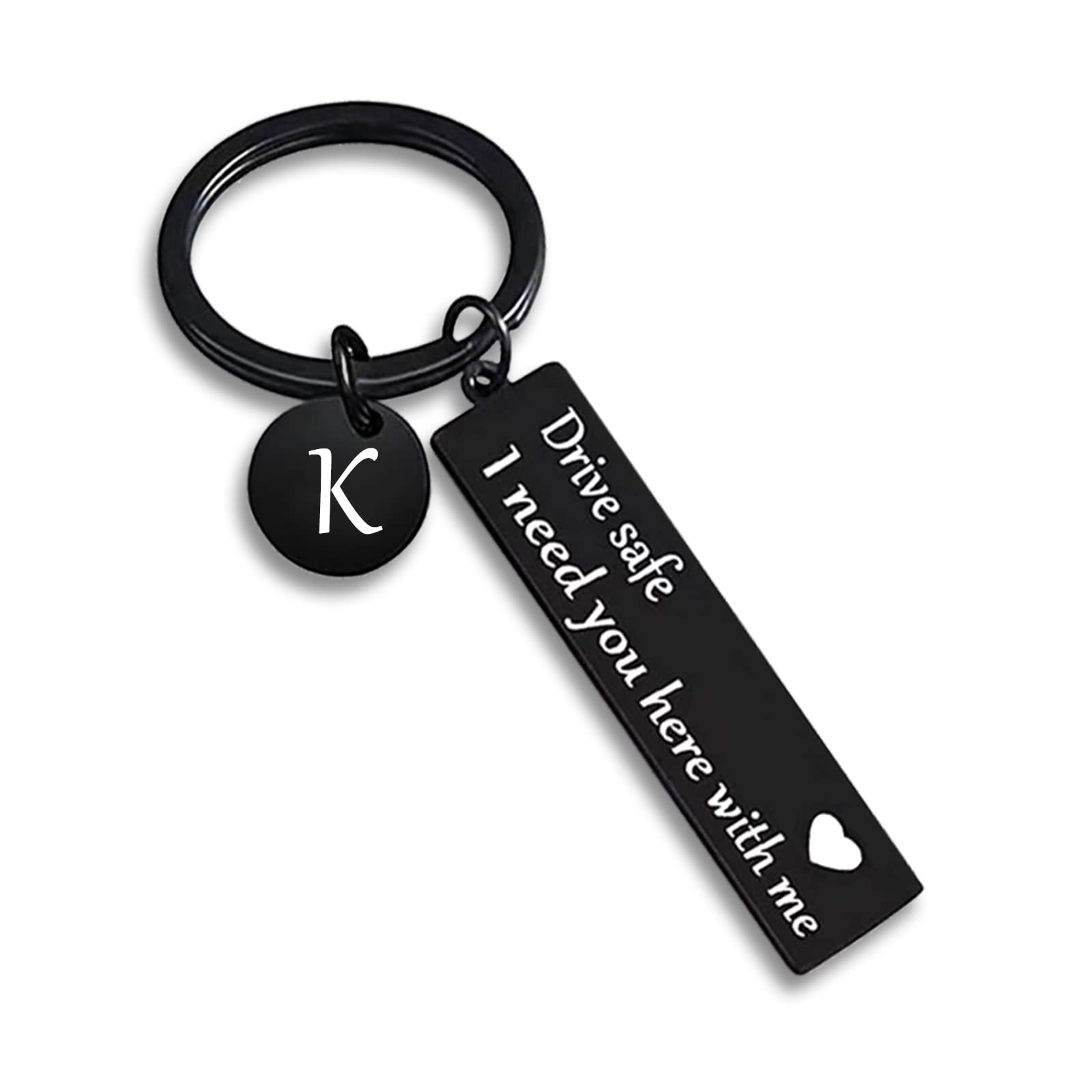 VICKHU drive safe keychain for boyfriend,26-letter keychain,gifts for boyfriend on bithday christmas valentines day (Black letter K)