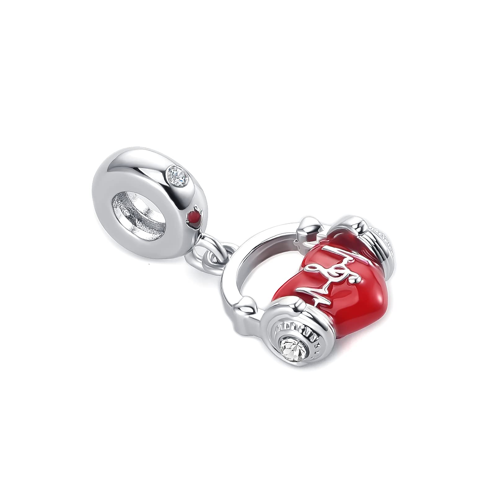 YSAHan Red Headphones Emblazoned Music Note Charm Heartbeat Headset Bead for Pandora Bracelet