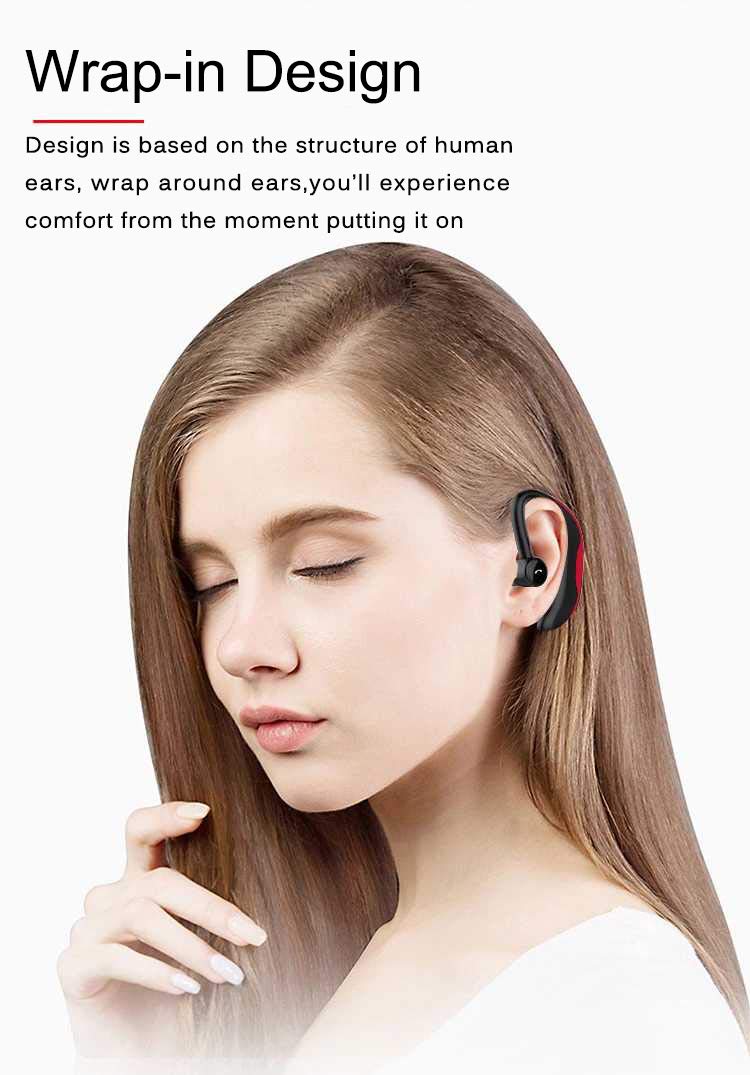 SLuB True Wireless Bluetooth Single Earbud with Microphone 17-18 Hours Playtime Noise Cancelling Waterproof Ear-Hook Sport Headset for Cell Phone(Red)