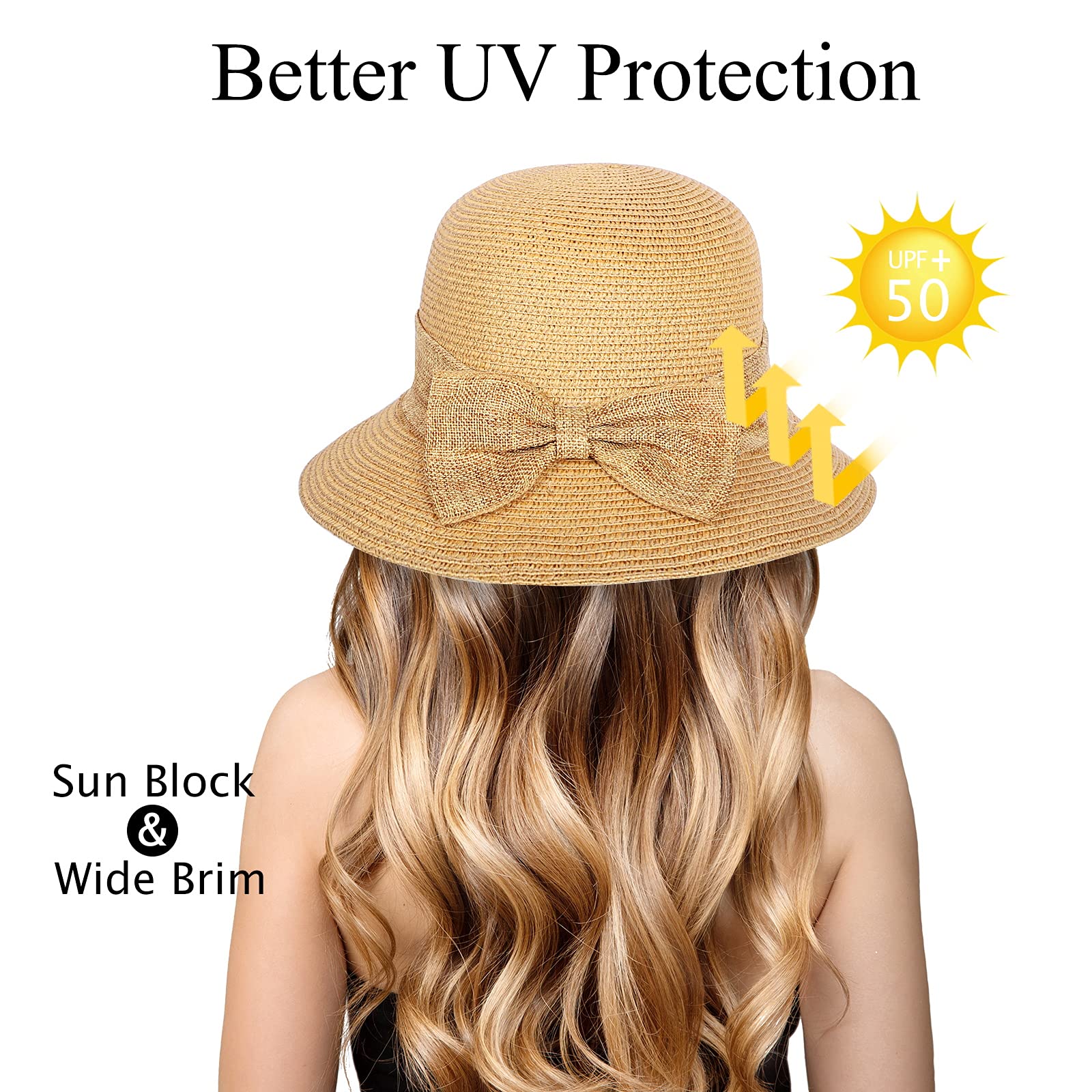 Ysoazgle Womens Straw Wide Brim Sun Hats (Khaki)