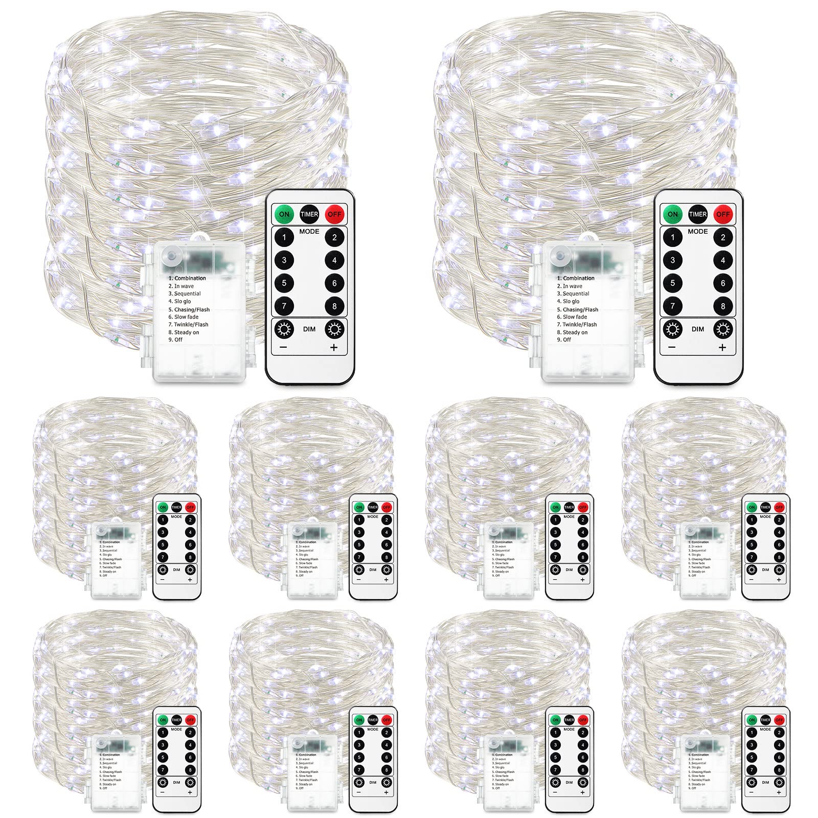 Tuanse 10 Pack Fairy String Light with Timer Function 16.4 ft 50 LED Twinkle Copper Wire Light Battery Operated for Christmas Bedroom Garden Party Decor(Cool White)