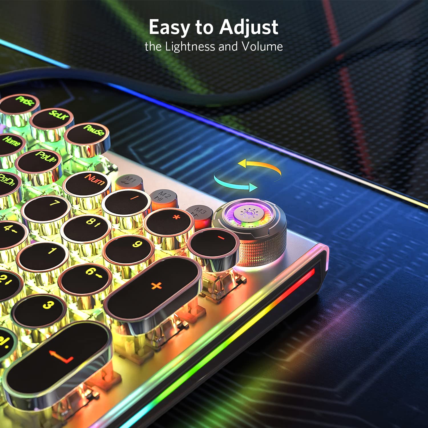 TEWELL Retro Typewriter Mechanical Gaming Keyboard with Tactile and Clicky Blue Switches, Rainbow Backlit with RGB Side Lights - Ultimate Gaming Performance