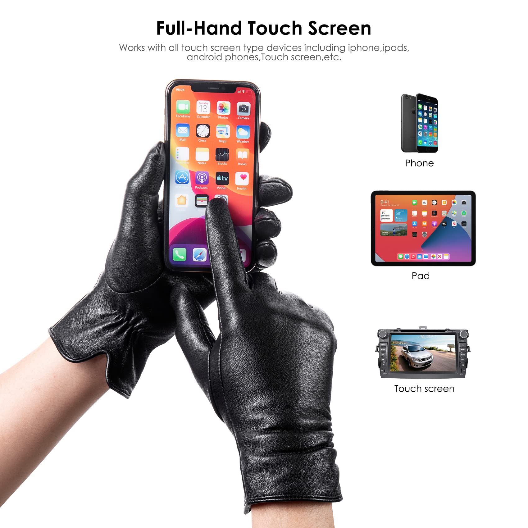 Womens Winter Leather Touchscreen Texting Warm Driving Lambskin Pure Genuine leather Gloves Black Medium