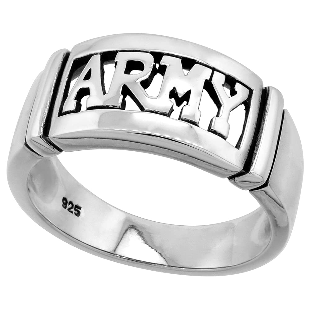 Sterling Silver ARMY Ring for Women and Men High Polished Solid 3/8 inch wide size 12