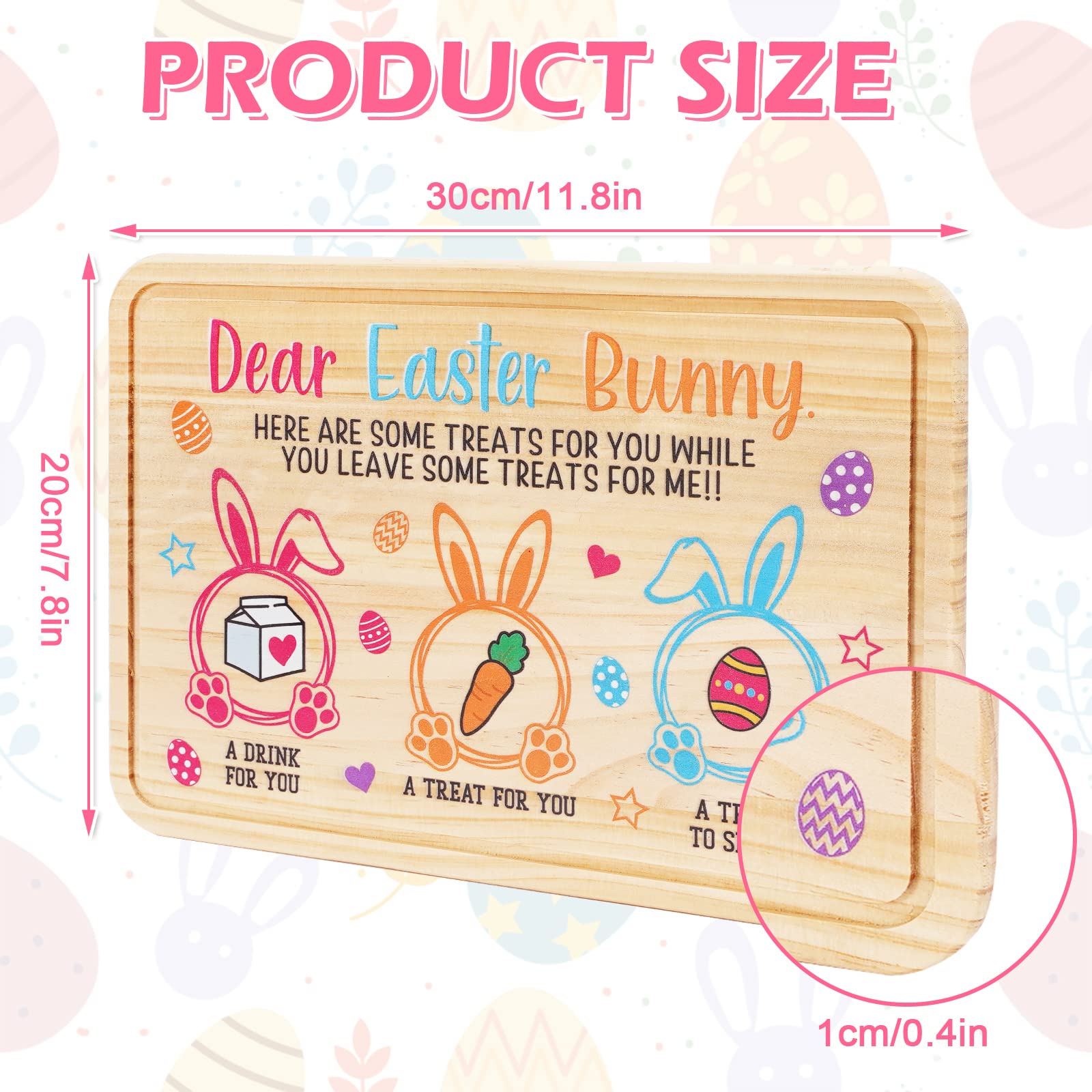 Whaline Easter Cookie Plate Dear Easter Bunny Wooden Cookie Tray Easter Egg Carrot Drink Wooden Treat Plate Rectangle Easter Tray Bundle for Easter Gifts Decoration Supplies, 11.8x7.8 Inch
