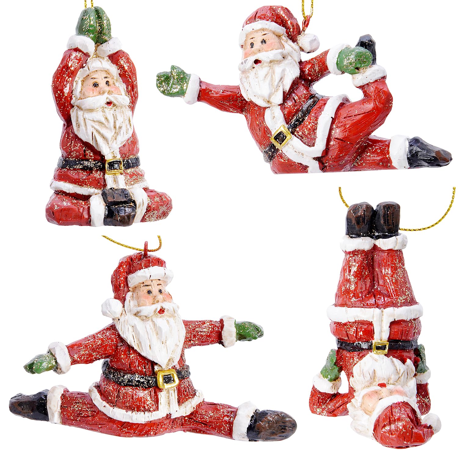 Yoga Santa Ornaments Christmas Tree Decorations, Set of 4