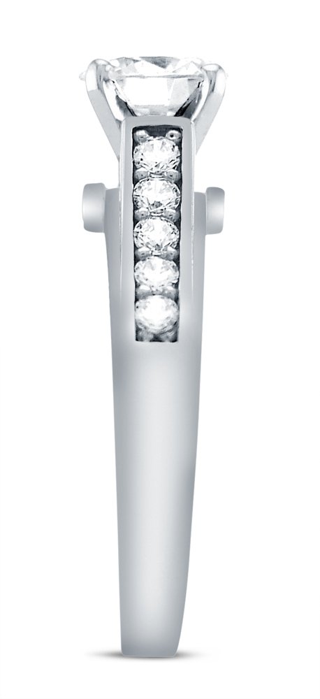 Size 10 - Solid 14k White Gold Round Brilliant Cut Solitaire with Round Side Stones CZ Cubic Zirconia Engagement Ring 1.5ct.