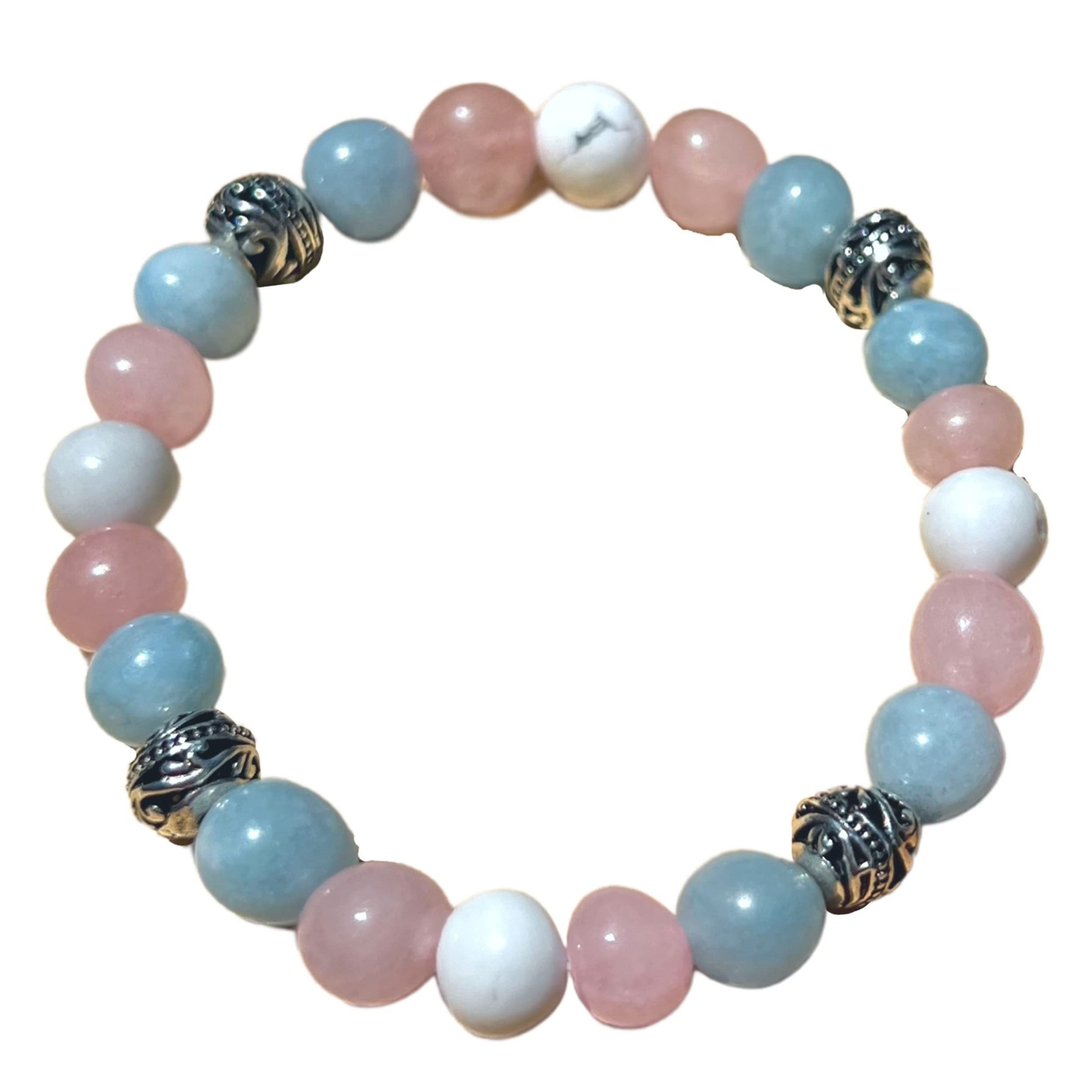 Trans Bracelet Handmade | 8mm Natural Semi Precious Reiki Healing Stones | Easy-On/Easy-Off Band