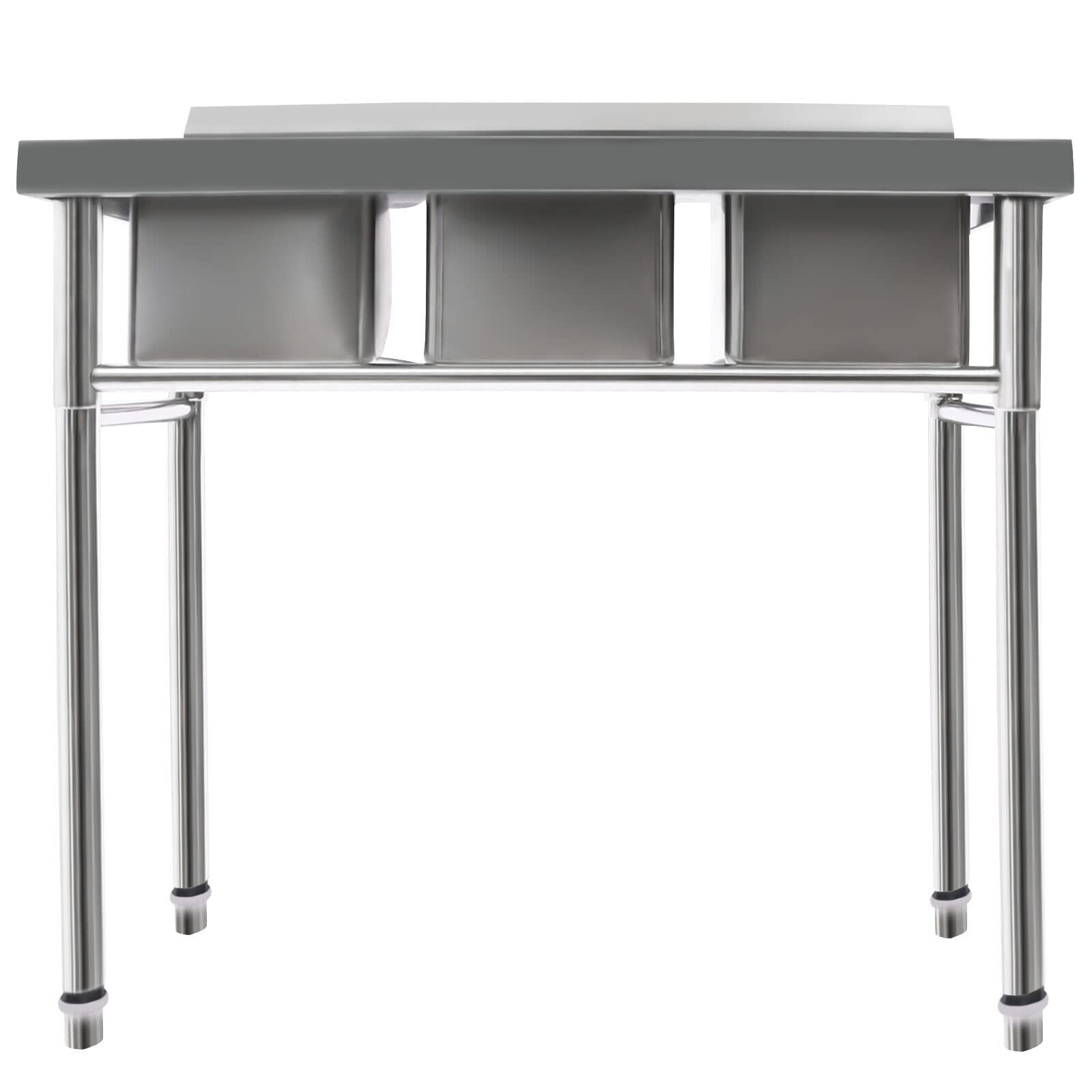 TFCFL Utility Commercial Stainless Steel Sink with 3 Drains Wash Basin for Catering Kitchen Catering Sink Commercial Stainless Steel Sink Wash Basin w/ 3 Deep Sinks