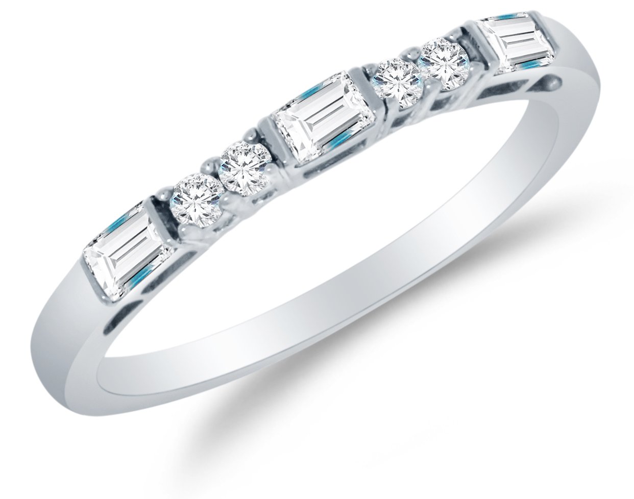 Size 4 - Solid 14k White Gold CZ Cubic Zirconia Bridal Engagement Ring w/Matching Wedding Band Two Ring Set - Princess Cut Solitaire with Round & Baguette Side Stones (2.25cttw., 1.0ct. Center)