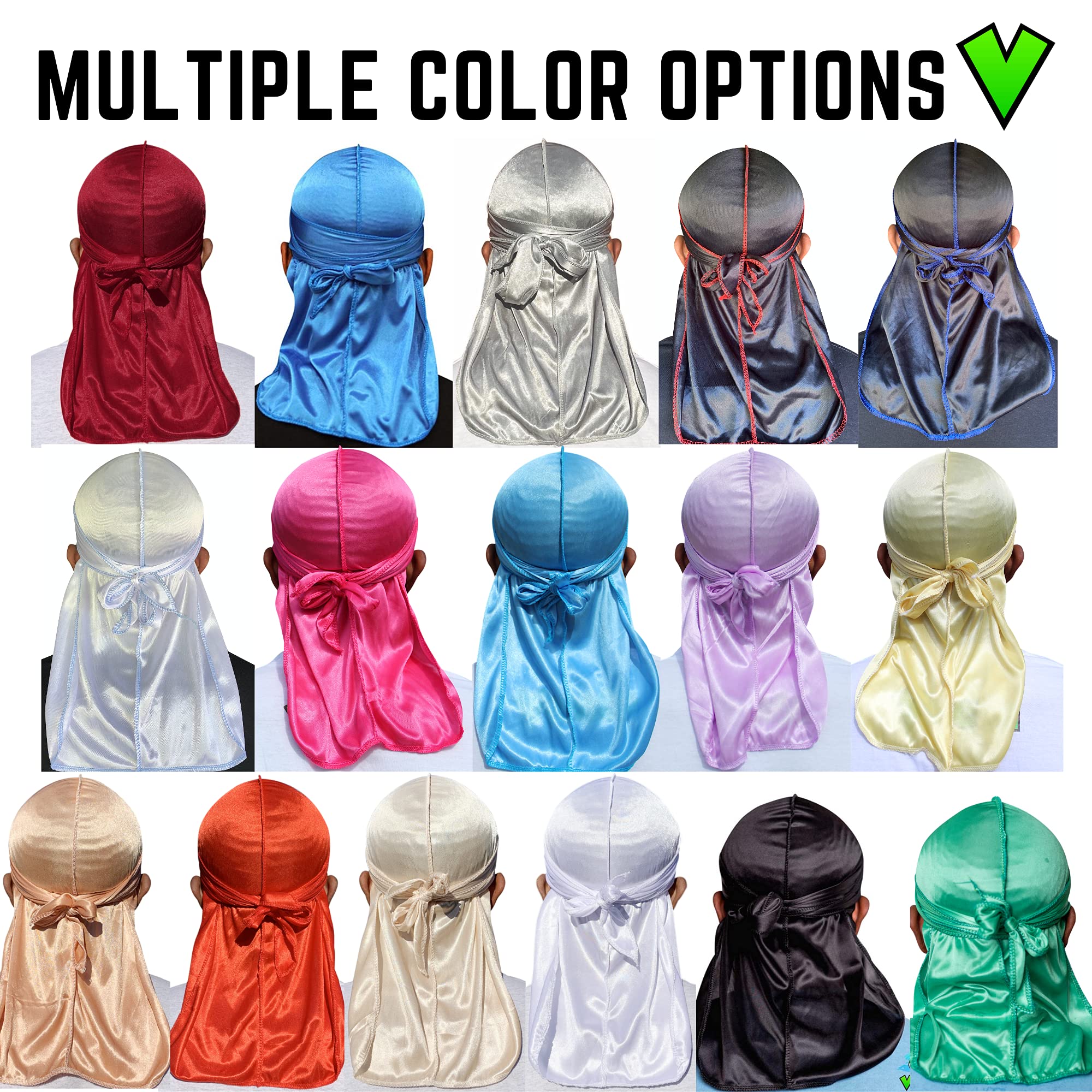 Veeta Superior Silk Durag - Smooth Silk Durag for Men & Women, Long Double Wide Straps, Outside Seam Triple Stitch Du Rag