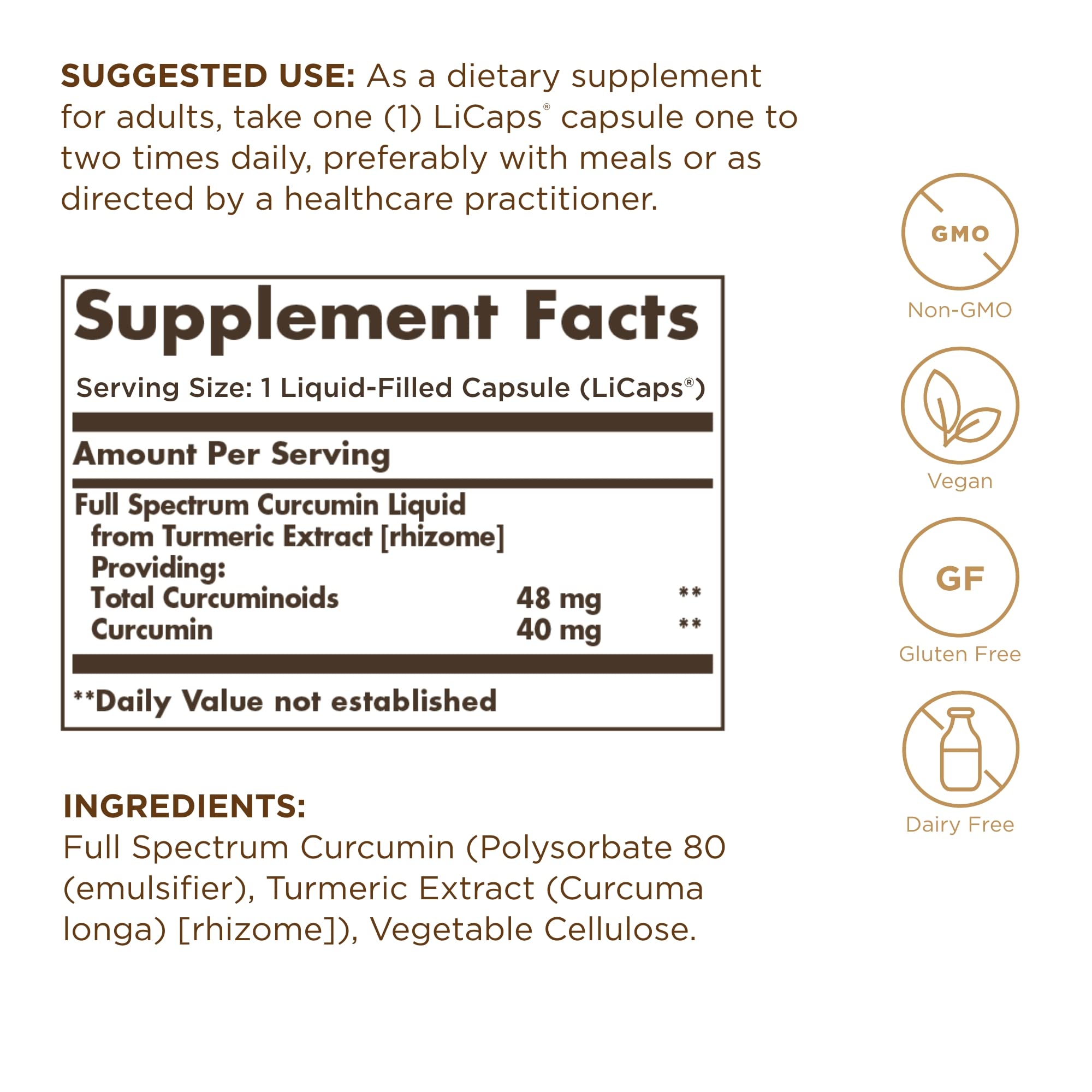 SOLGAR Full Spectrum Curcumin - 30 LiCaps - Superior Absorption - Brain, Joint & Immune Health - Vegan, Gluten Free, Non-GMO, Dairy Free - 30 Servings