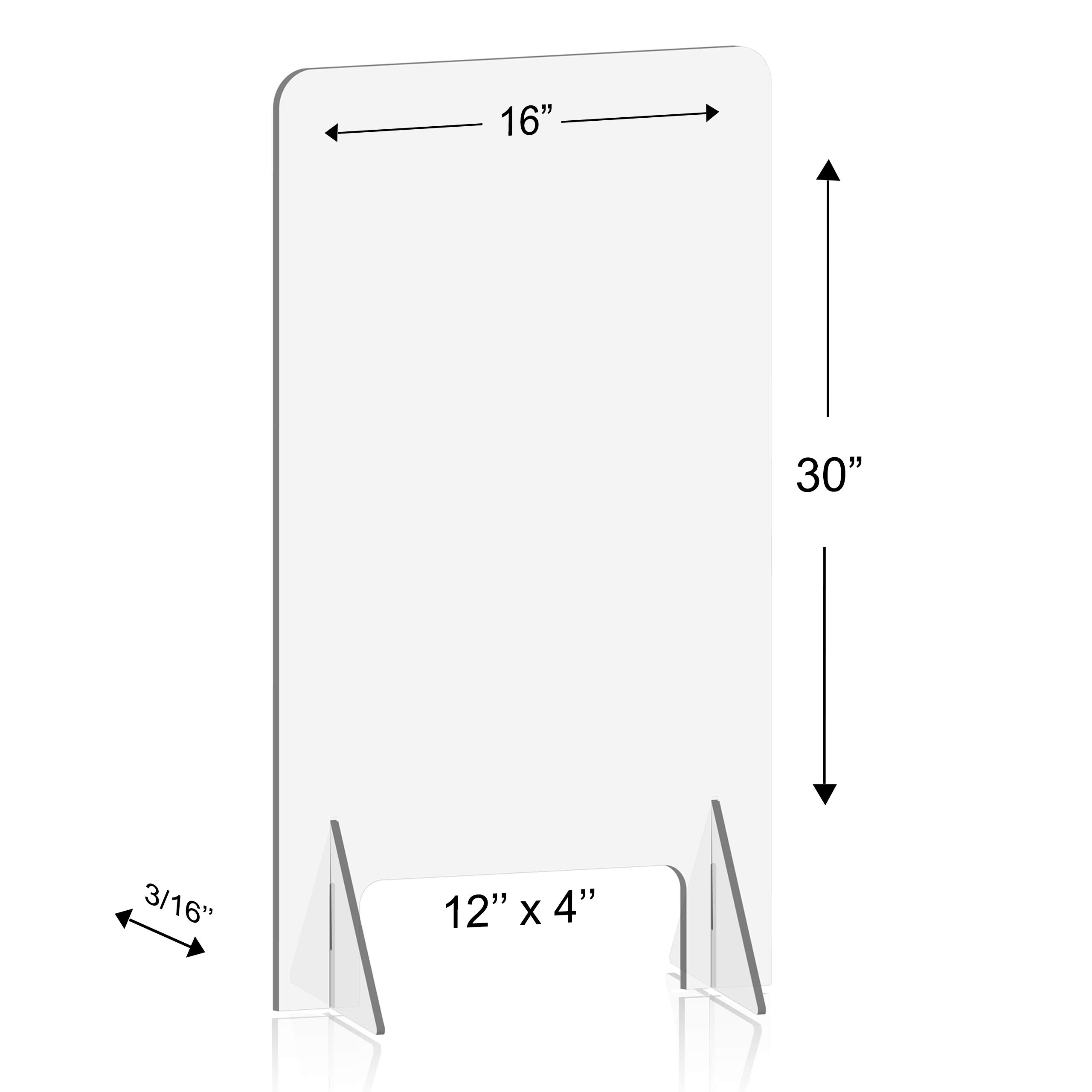 VARWANEO Sneeze Guard for Counter and Desk, Acrylic Freestanding Clear Protective Plexiglass Shield with Cutout for Office, School and Retail Store (16" W x 30" H)
