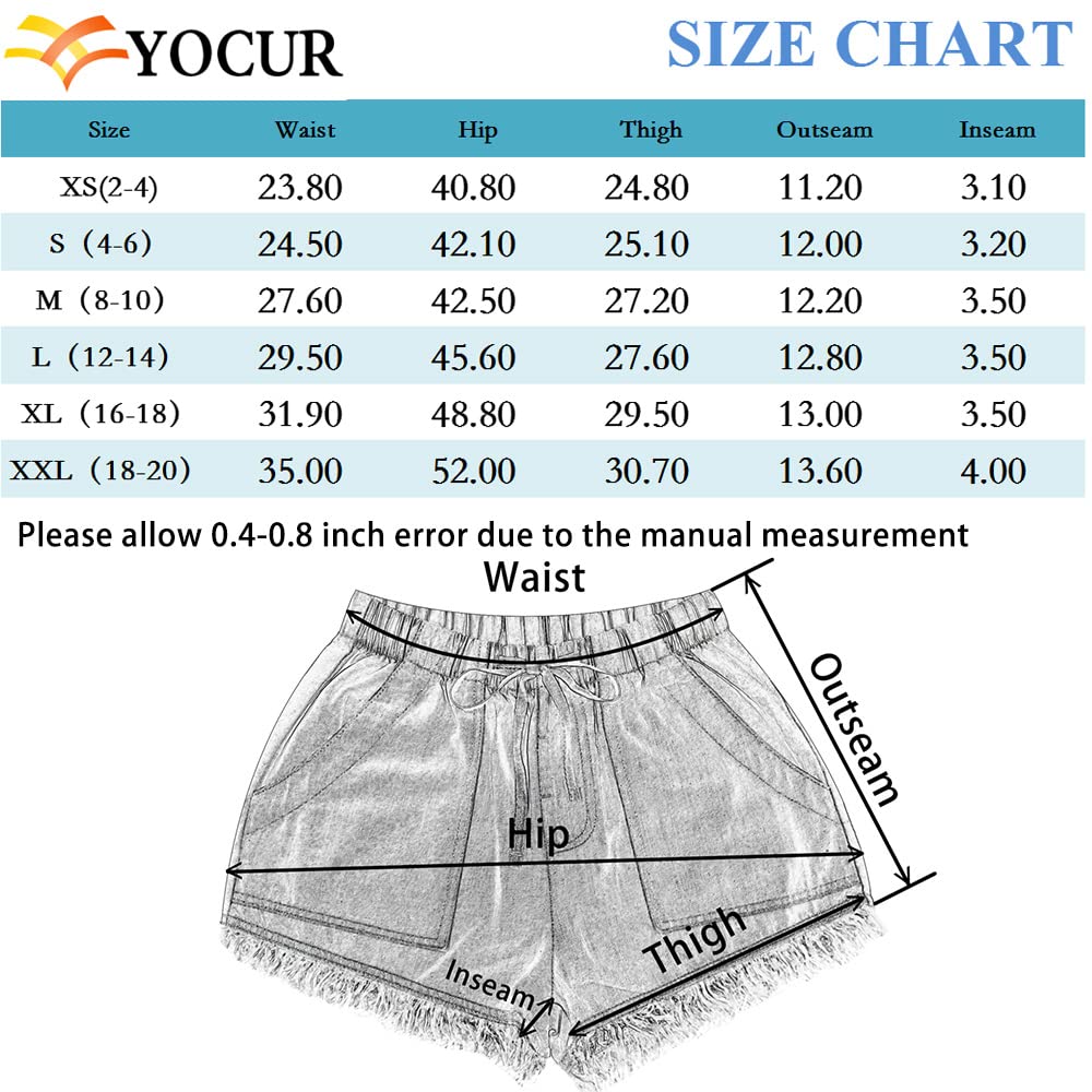 YOCUR Women's Denim Shorts Flowy Fashion Board Shorts Elastic Waist Tassel Distressed Shorts Drawstring Boxer Shorts Juniors Lounge Jean Shorts White M