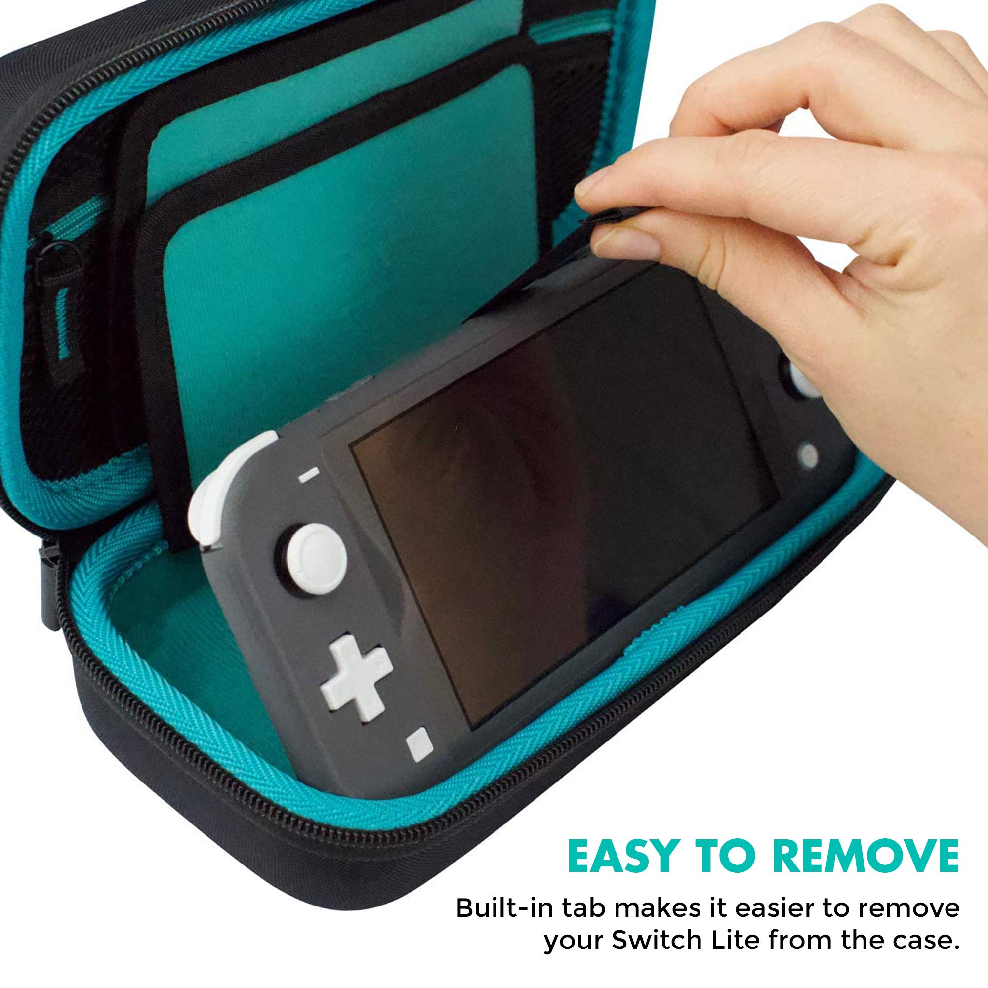 TakeCase Carrying Case Compatible with Nintendo Switch Lite - Includes Pouch That Fits Adapter/Charger, Accessories, and 16 Games Storage - Perfect for Travel - Blue/Turquoise