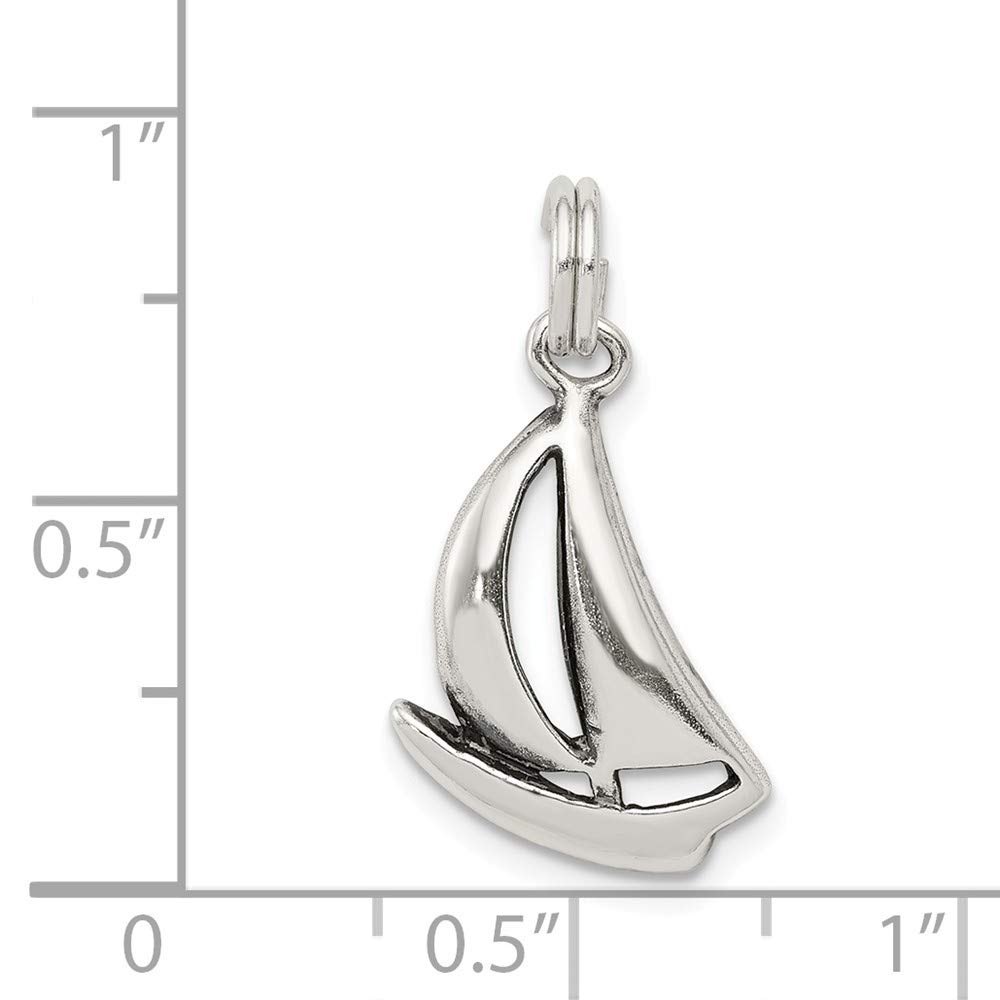 Solid 925 Sterling Silver Sailboat Pendant Charm (12mm x 20mm)