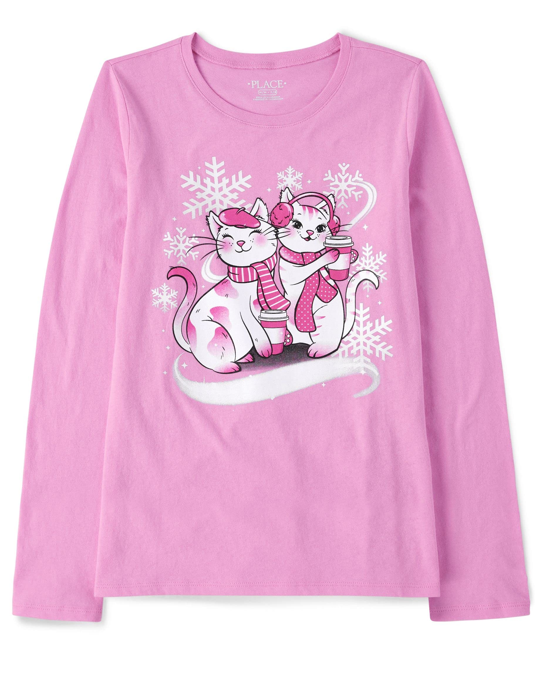 The Children's Place Girls' Animals Long Sleeve Graphic T-Shirts, Sugar Beet Peace Love Butterfly, Medium