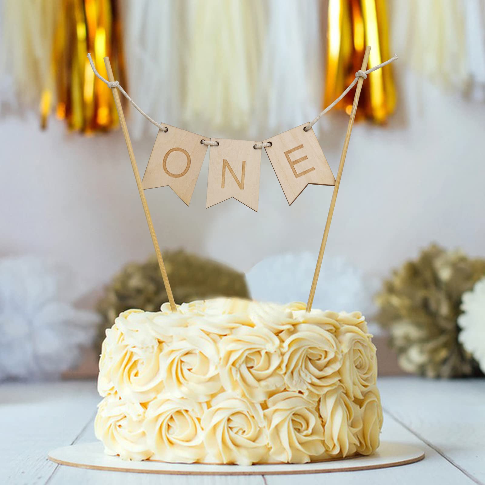 Wood One Cake Topper - 1 st Birthday Cake Decorations, First Birthday Cake Topper, Cake Topper Wood One Banner, Cake Smash Decorations, One Birthday Party Supplies