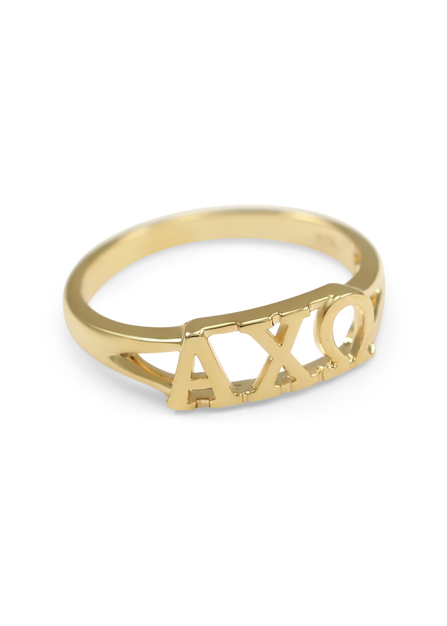 The Collegiate Standard Alpha Chi Omega 14k Gold Plated Sorority Ring with Greek letters