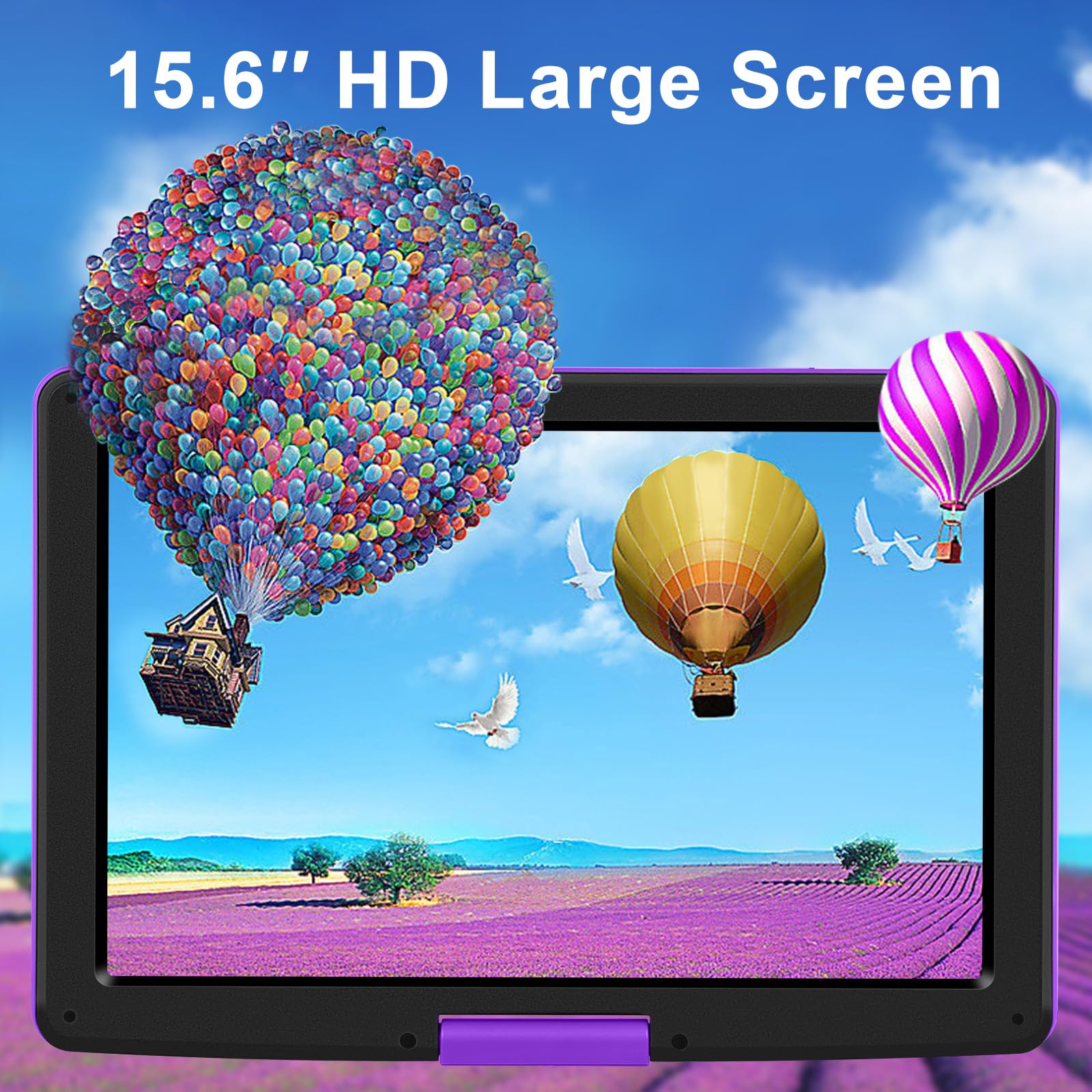 ππΆπΆπ―πΆπΆ 17.9'' Portable DVD Player with 15.6" Large Swivel Screen, 6 Hours Battery DVD Player Portable with Car Charger and AC Adapter, Support USB/SD Card/Sync TV, Region Free, Purple