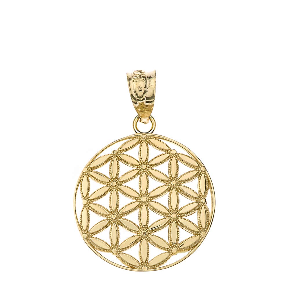 Solid 10k Gold Round Flower Of Life Sacred Geometry Spiritual Pendant