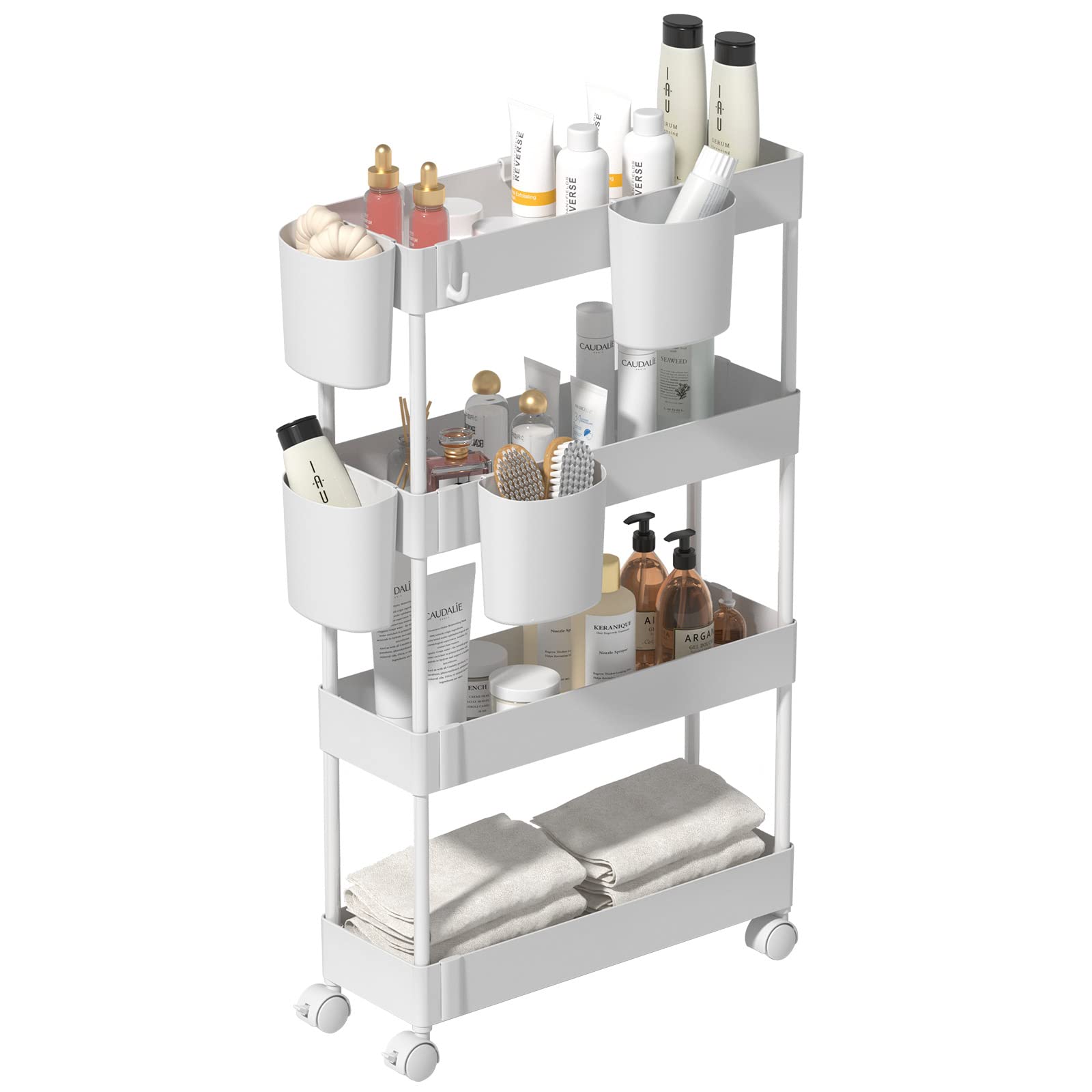 TiLeMiun Rolling Cart Laundry Slim Storage Utility Cart Bathroom 4 Tier Mobile Nursery Multifunctional Slide Out Organizer
