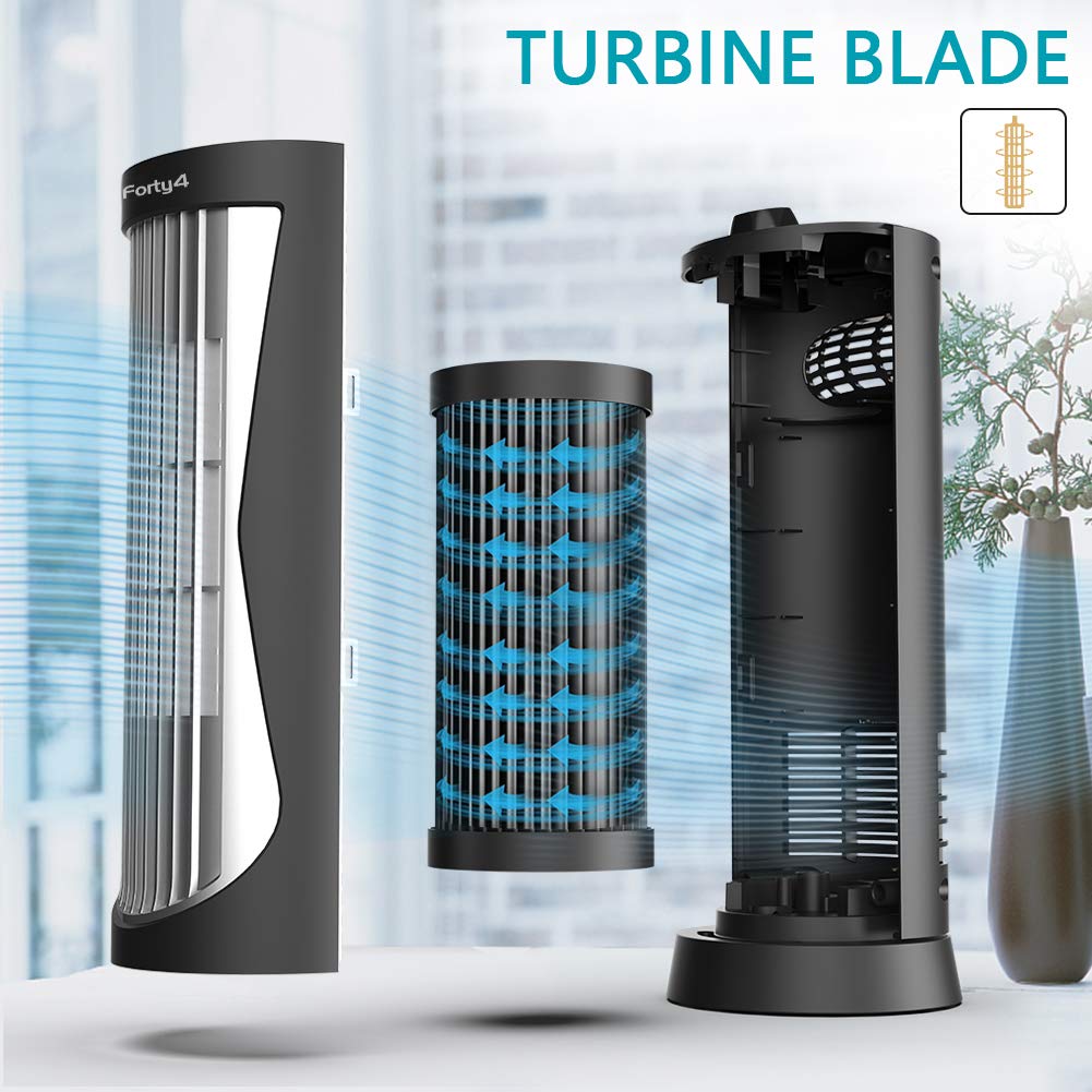 Small Tower Fan, 13 inch Electric Oscillating Desk Fan, 2 Settings, Equipped with Turbine Technology, Compact, Personal Rotating Standing Fan for Office Tabletop Home Nightstand